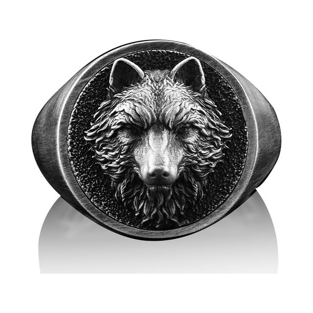 Wolf Handmade Signet Ring, Sterling Silver Wolf Pinky Men Ring, Silver ...