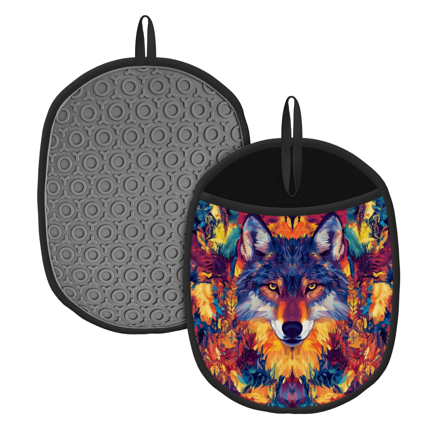 Wolf Head Art In Abstract Style Kitchen Pot Mat, 7.5x9.4 in Kitchen Mat ...