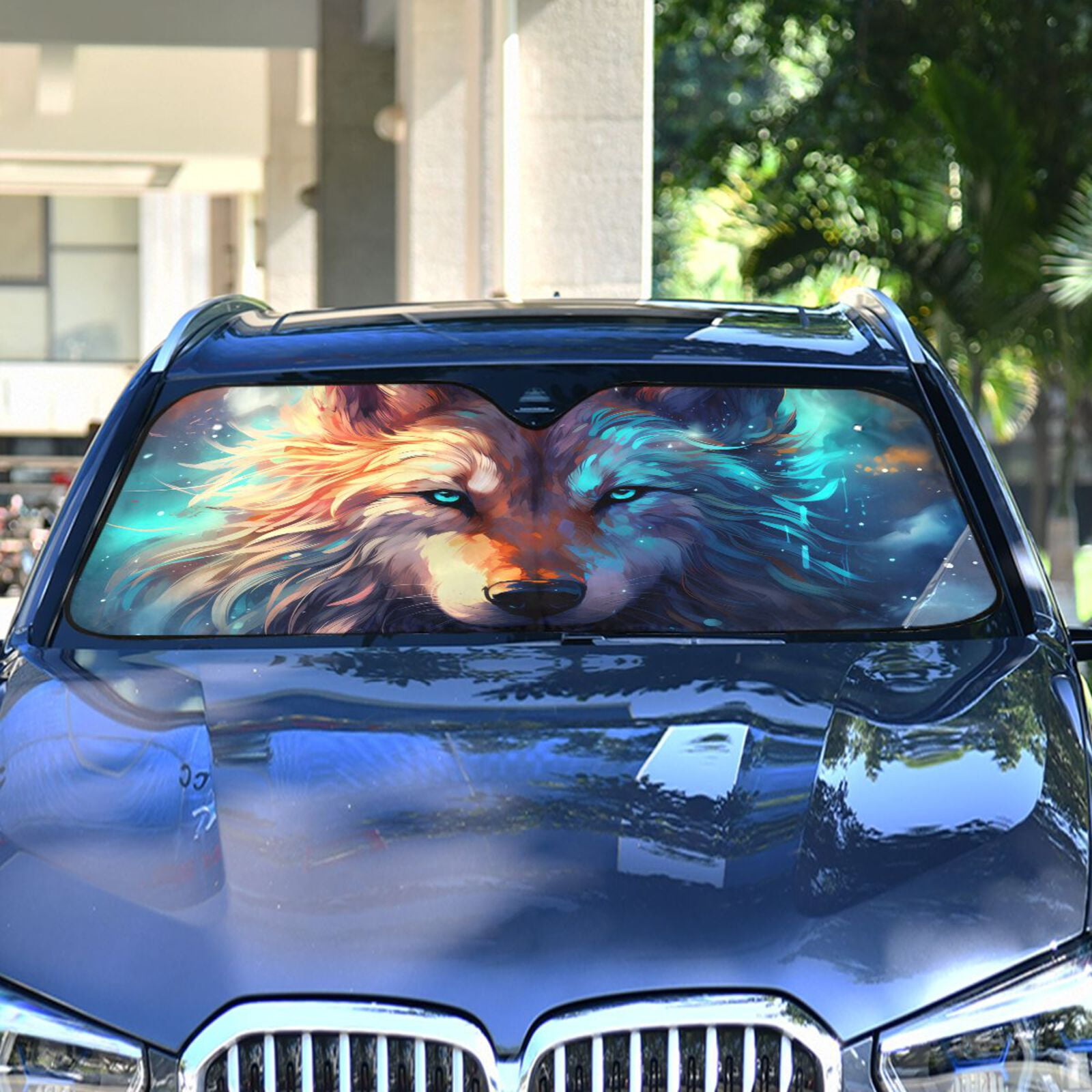 Wolf Head Blue Automotive Front Car Windshield Sun Shade Reflector ...