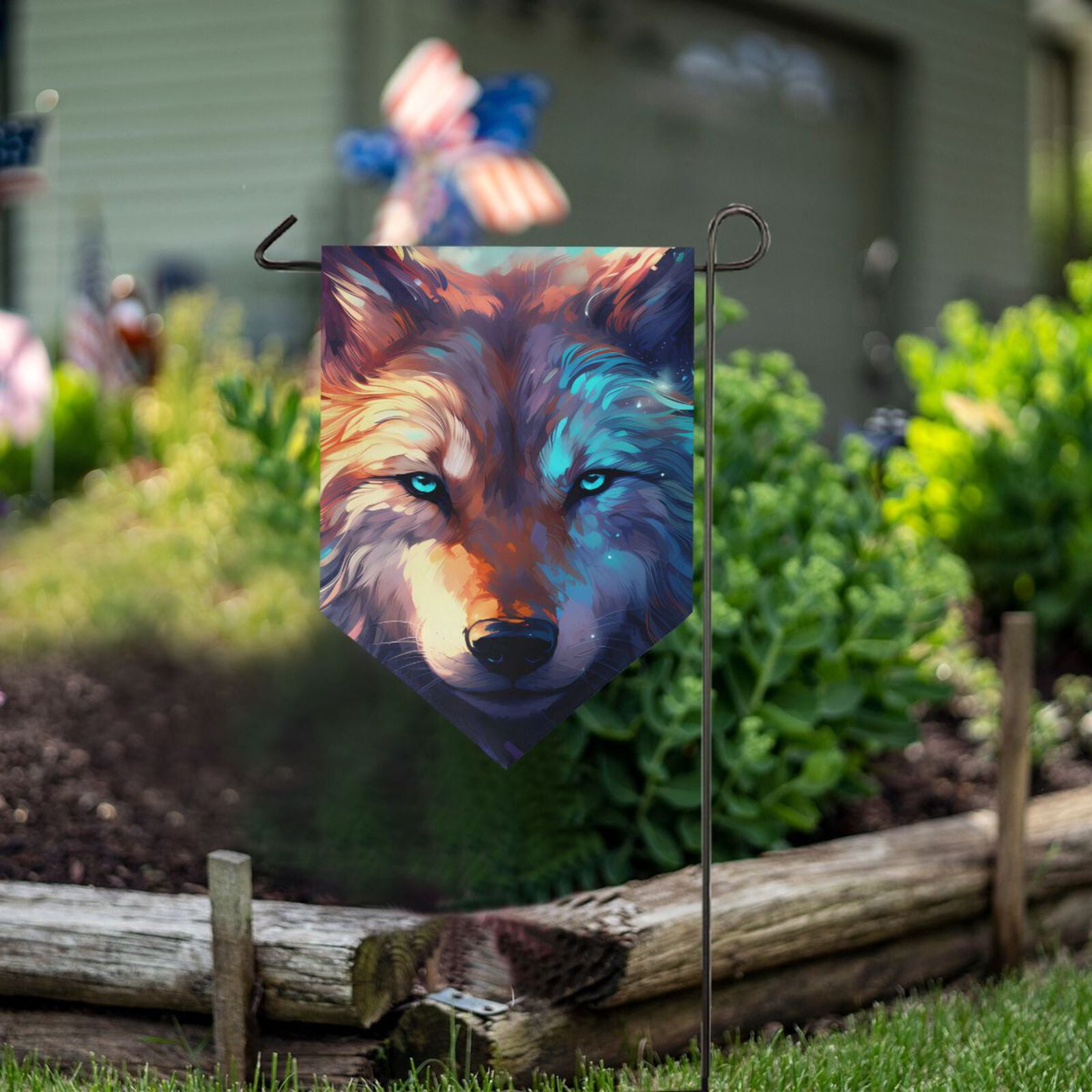 Wolf Head Blue Garden Flag 18" x 12.5" Double Sided Yard Lawn Outdoor ...