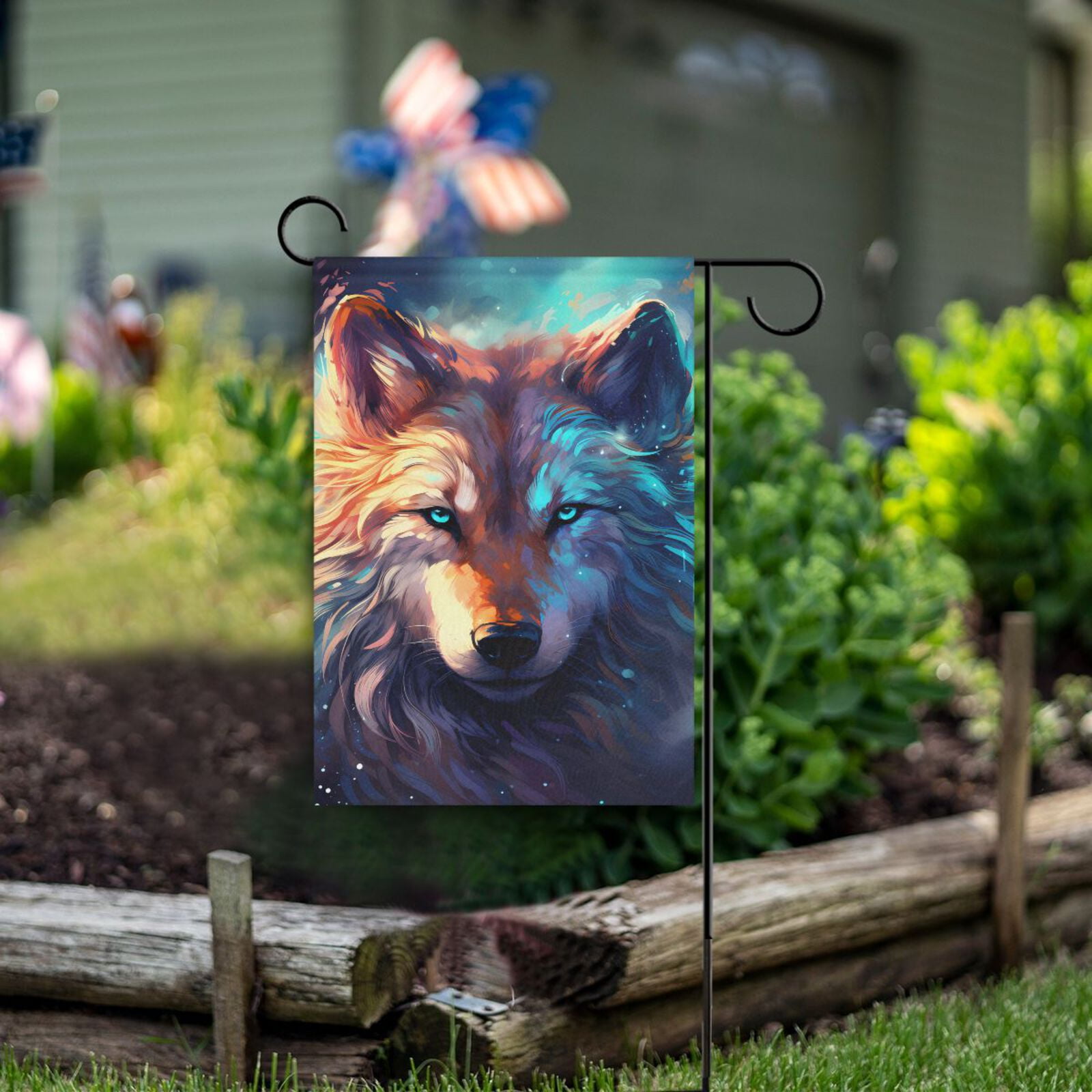 Wolf Head Blue Garden Flag Double Sided Outdoor Banners for Courtyard ...
