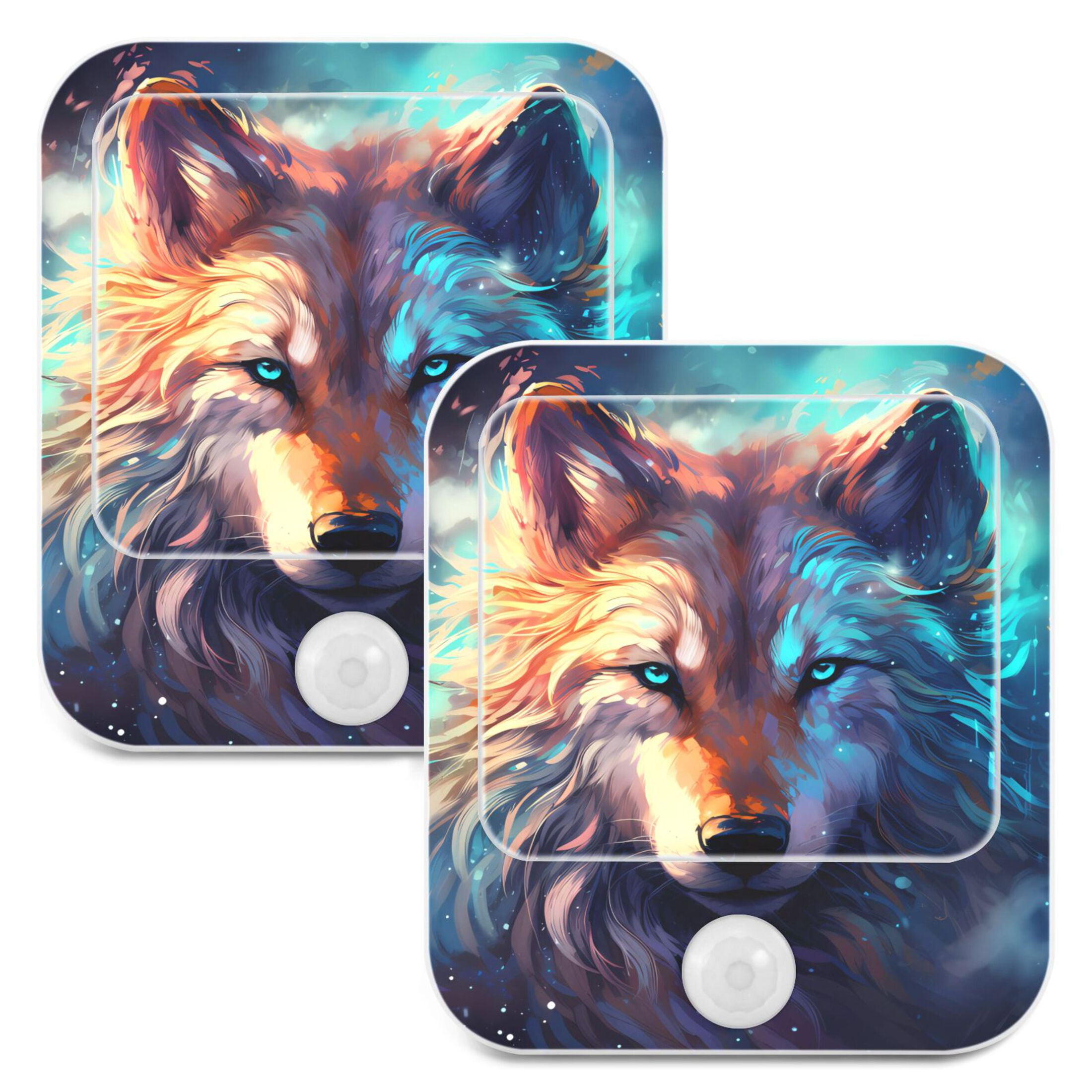 Wolf Head Blue Night Lights Plug into Wall LED with Auto Light Sensor ...