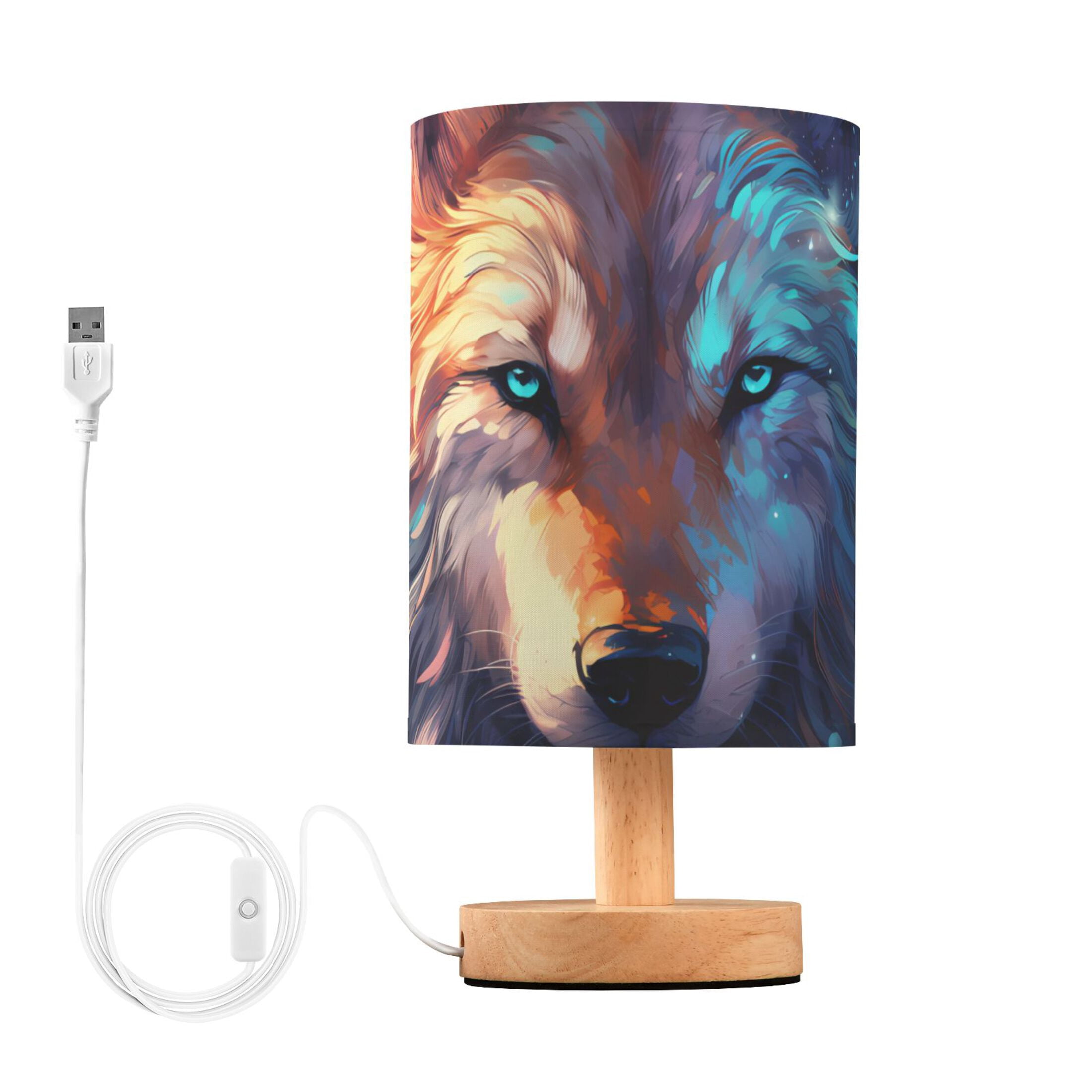 Wolf Head Blue Table Lamp USB Bedside Desk Nightstand Lamp Printed ...