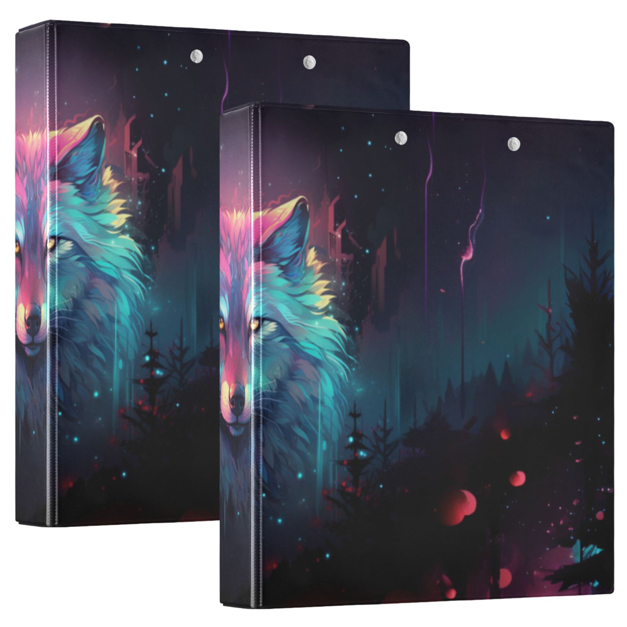 Wolf Head Colorful 3 Ring Binders 1.5 inch Hardcover File Folders with ...