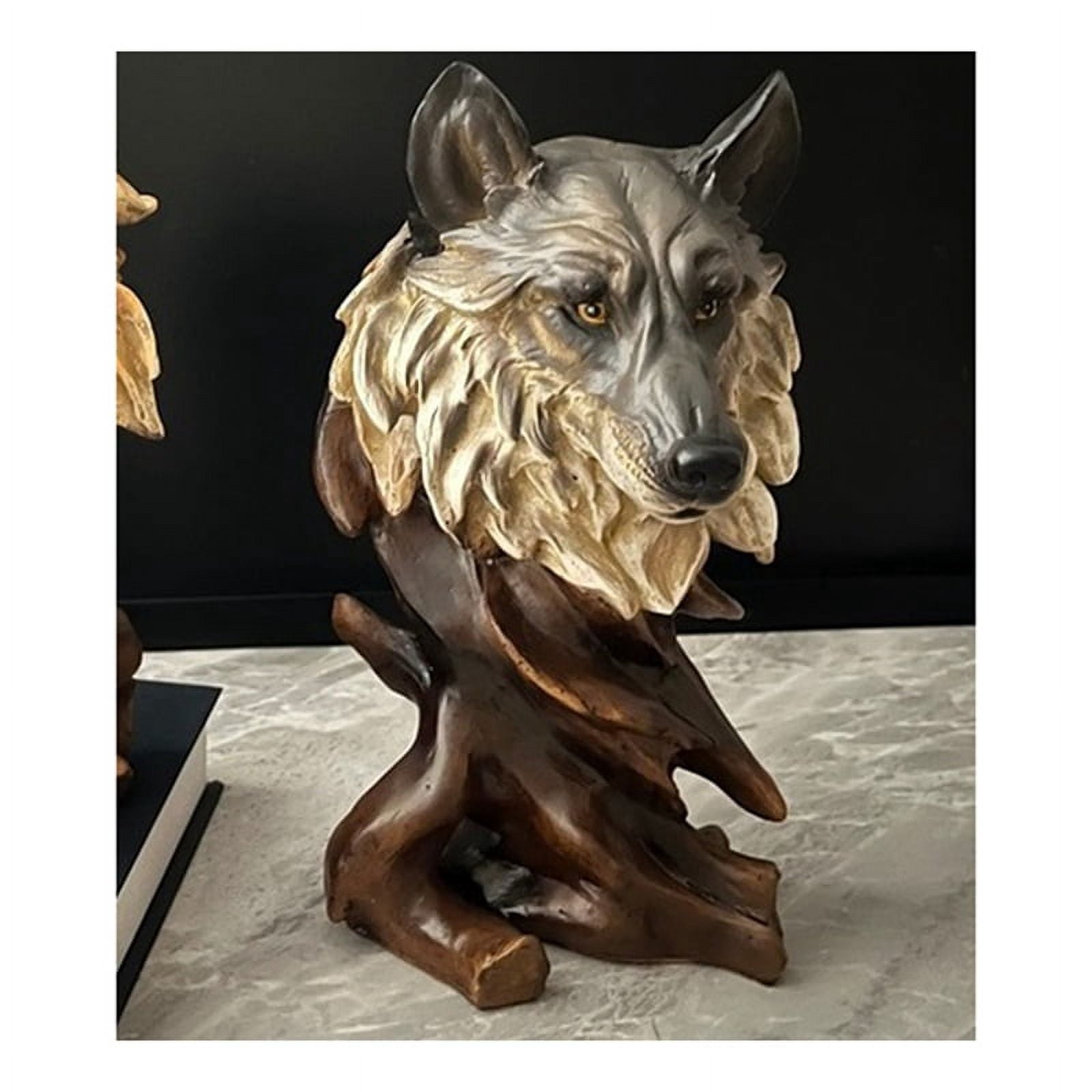 Wolf Figurine Wolf Bust Handcarved Wolf Animal Statue Faux Taxidermy ...