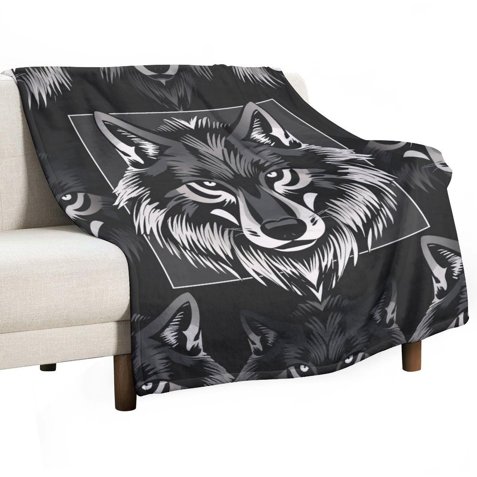Wolf Head Pattern Throw Blanket for Sofa Luxury Home Interior Blankets ...