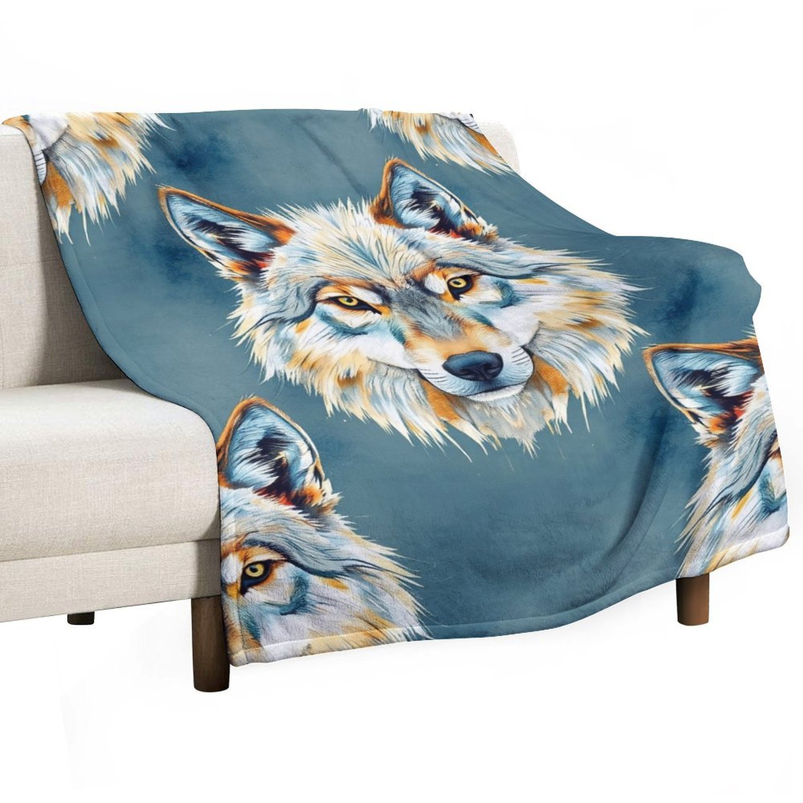 Wolf Head Pattern Throw Blanket for Sofa Luxury Home Interior Blankets ...