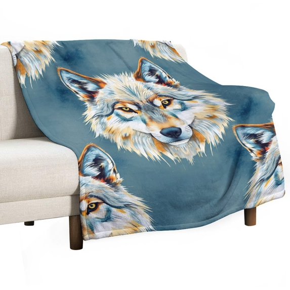 Wolf Head Pattern Throw Blanket for Sofa Luxury Home Interior Blankets ...