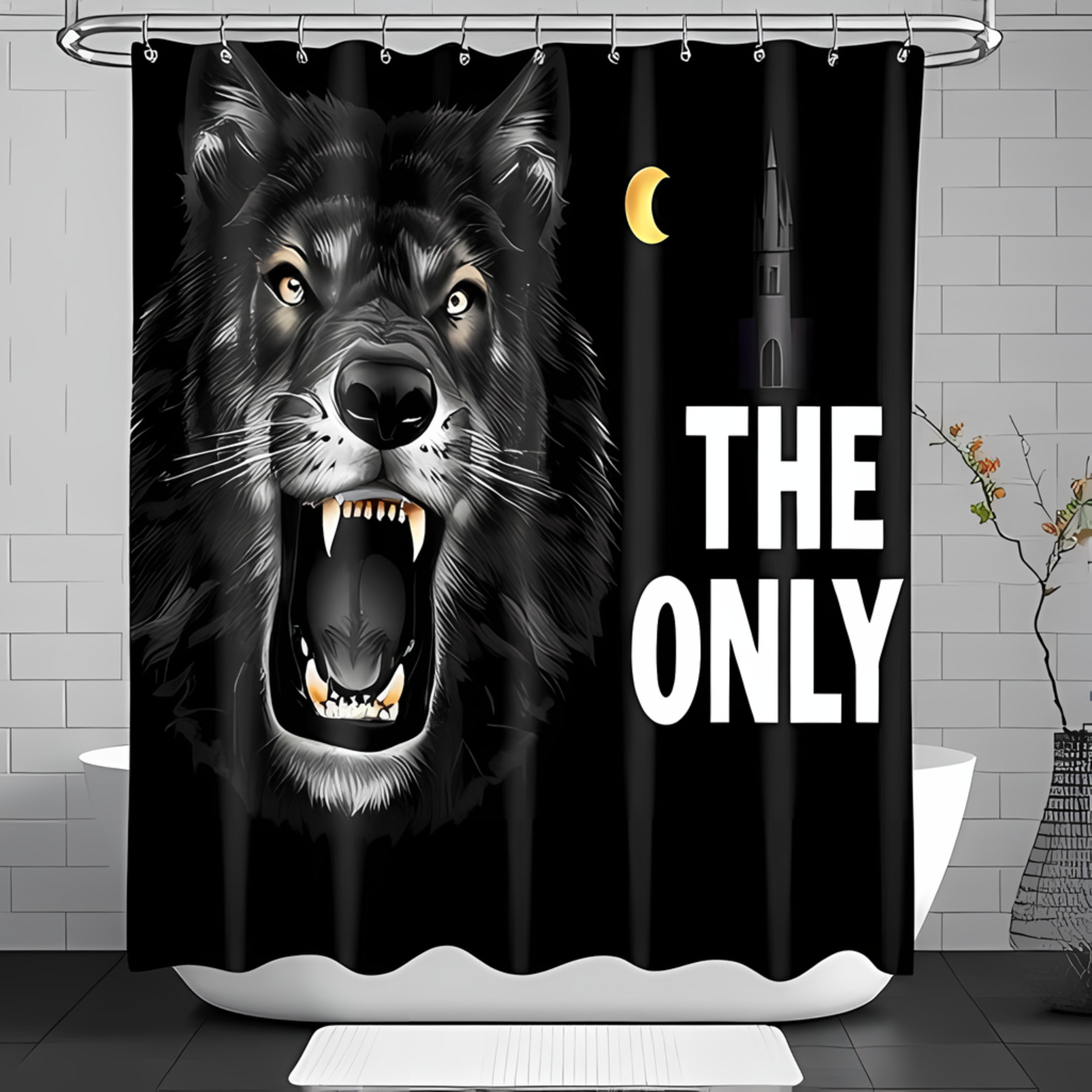 Wolf Head Shower Curtain Tower Design - Bold Black & White Bathroom ...