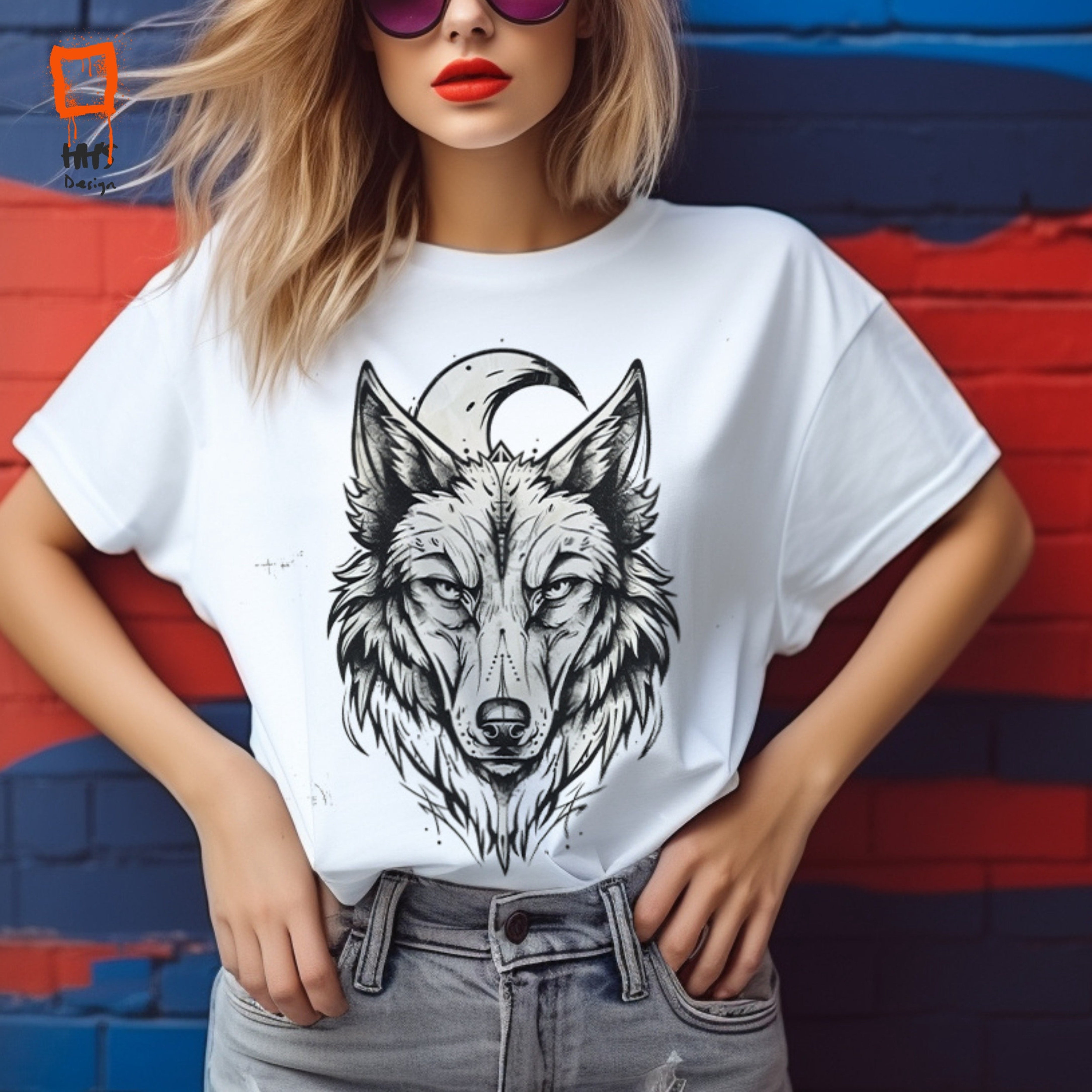 Wolf Head T-Shirt, Wilderness Animal Graphic Tee, Night Sky Wolf ...