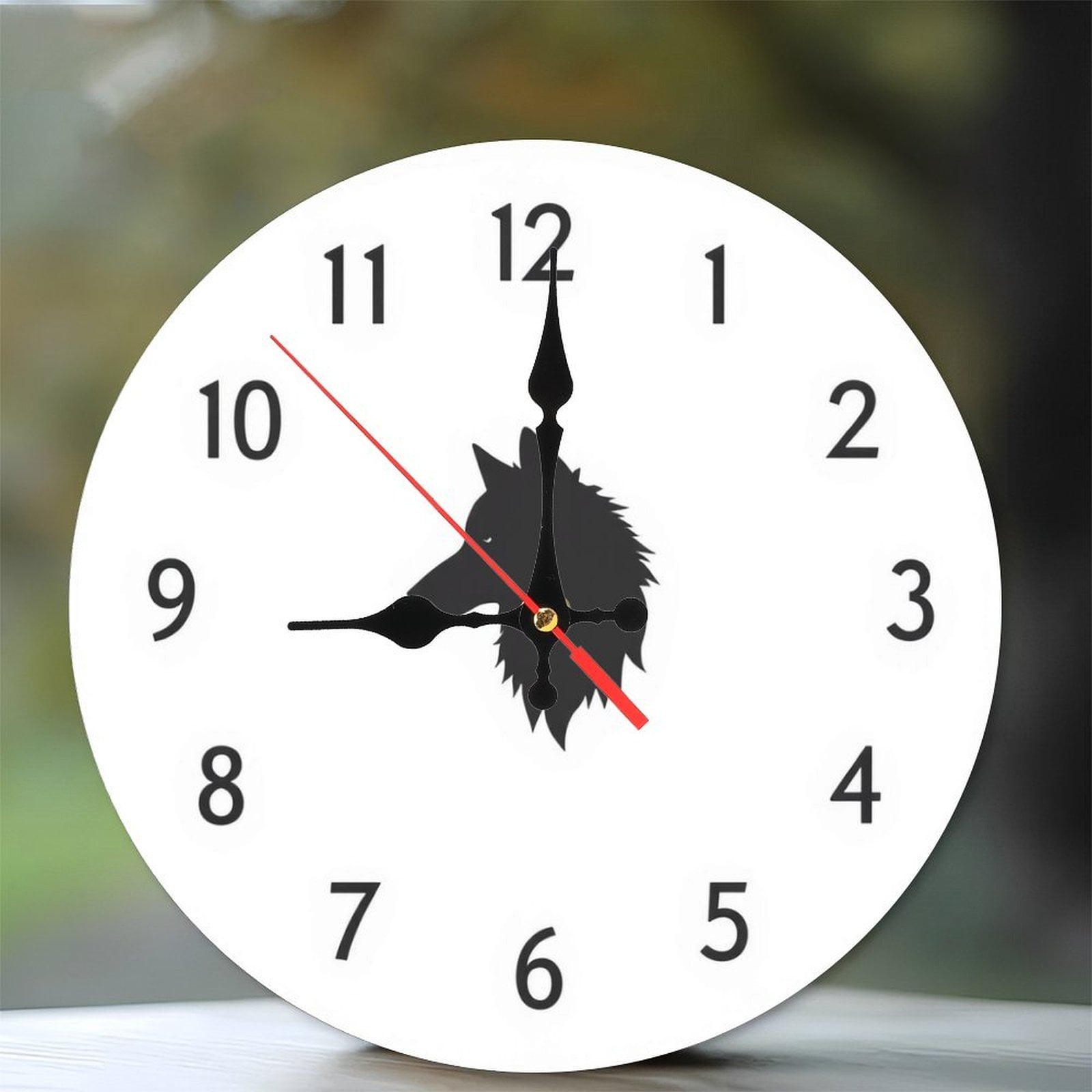 Wolf Head Wall Clock 10-Inch Silent Wooden Wall Clock, Battery Operated ...
