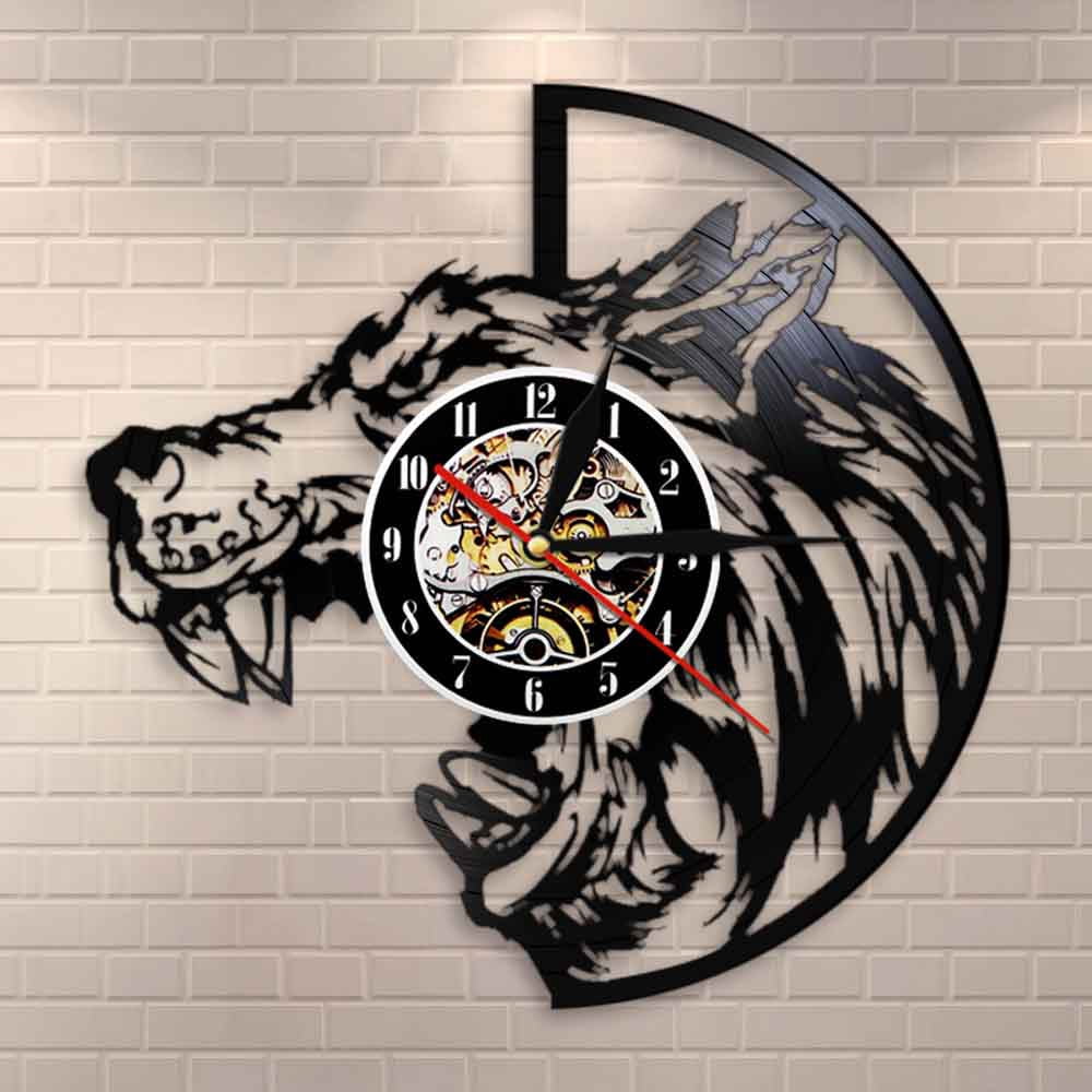 Wolf Head With Sharp teeth Vinyl Record Wall Clock Domineering Fierce ...