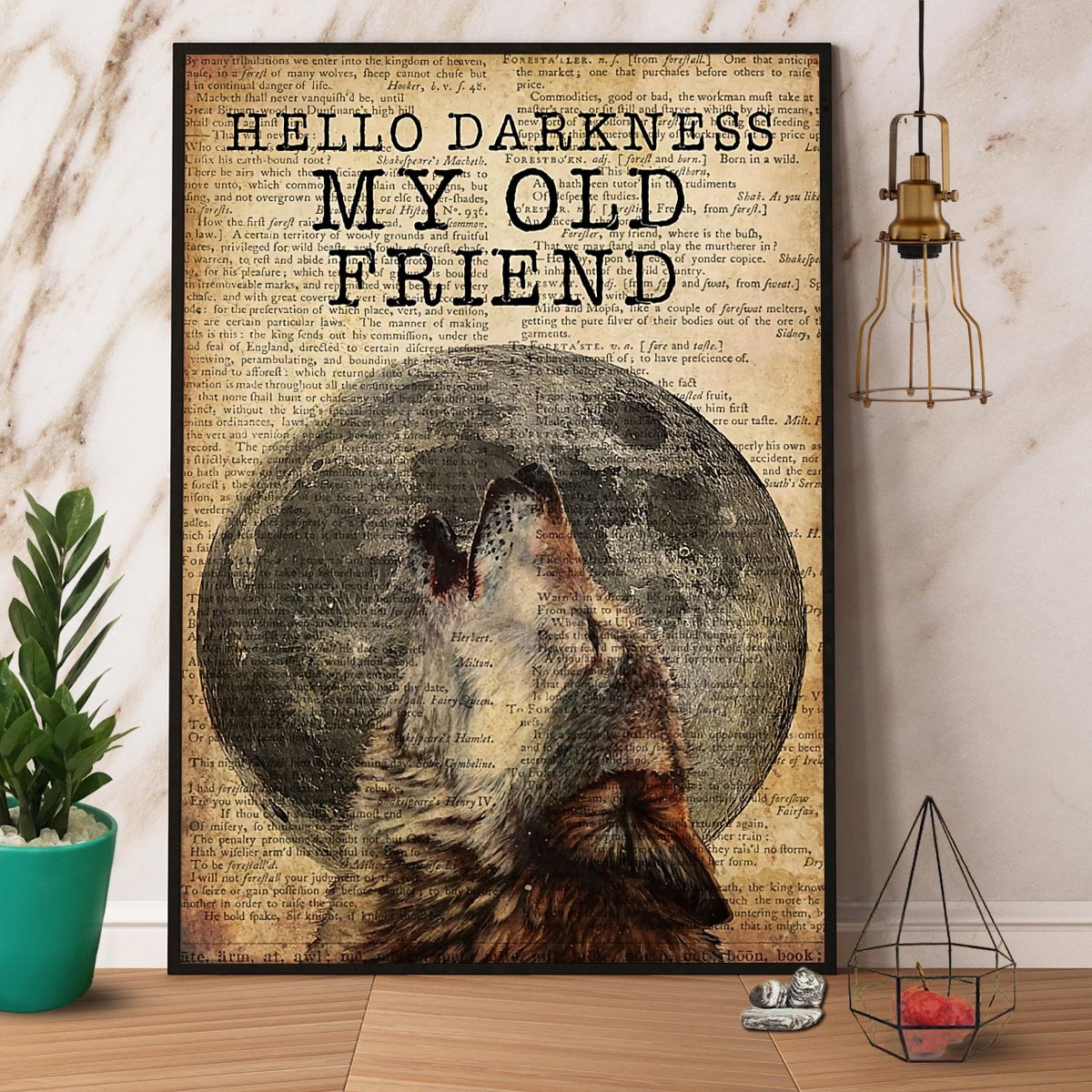 Wolf Hello Darkness My Old Friend Paper Poster No Frame Matte Wall Art ...