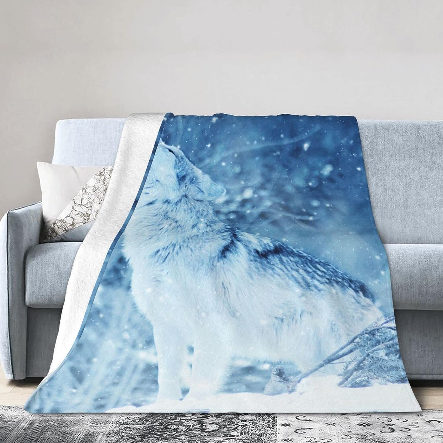 Wolf Howl Animal Snow Art Fleece Blanket Throw Lightweight Blanket ...