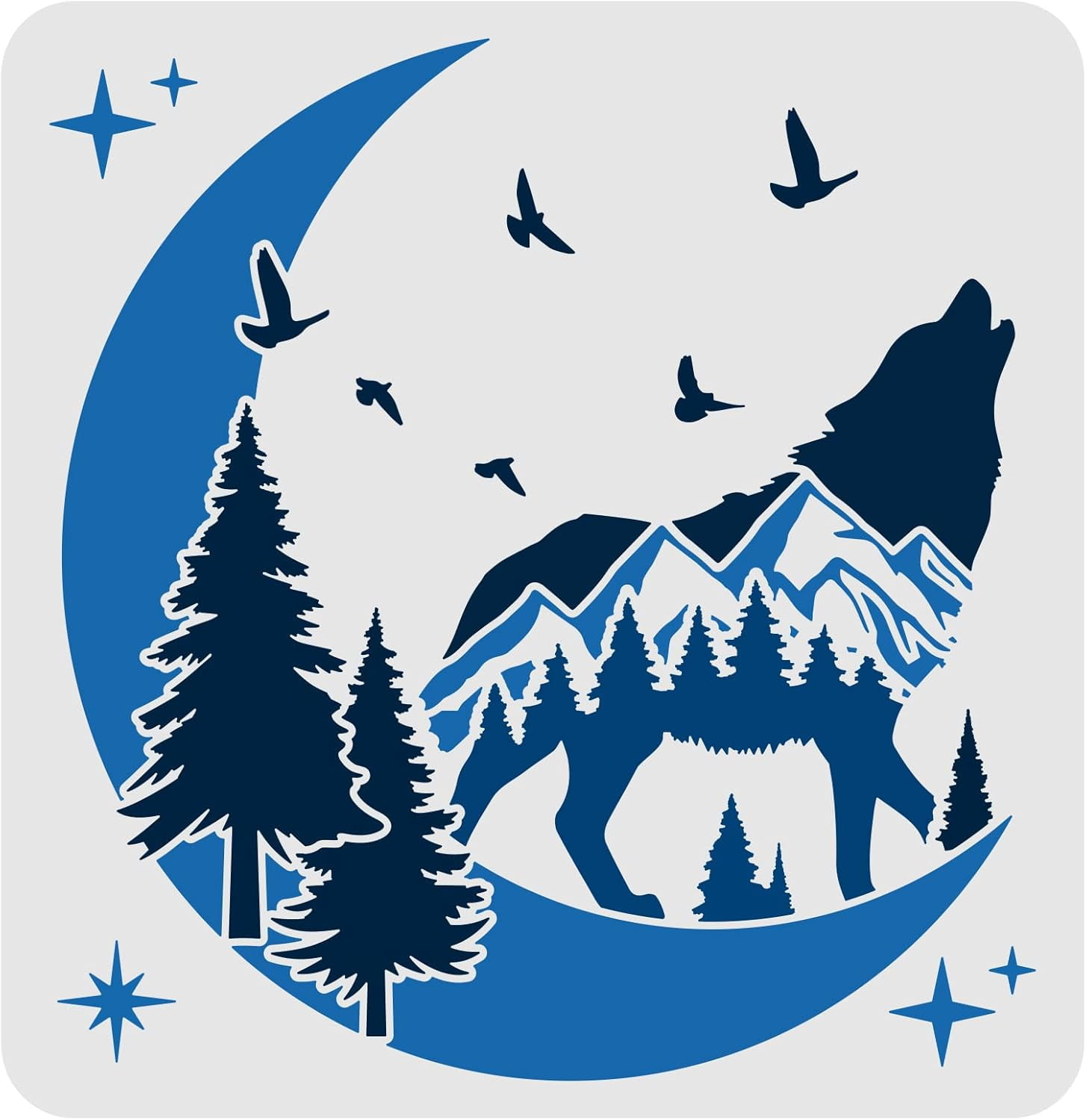 Wolf Howl Drawing Stencils 11.8x11.8inch Plastic Wolf Moon Stencil ...