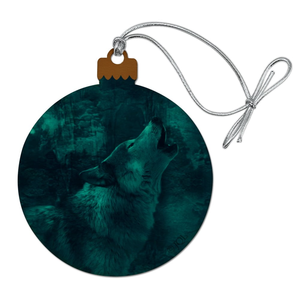 Wolf Howl Howling Blue Moon Wolves Wood Christmas Tree Holiday Ornament ...