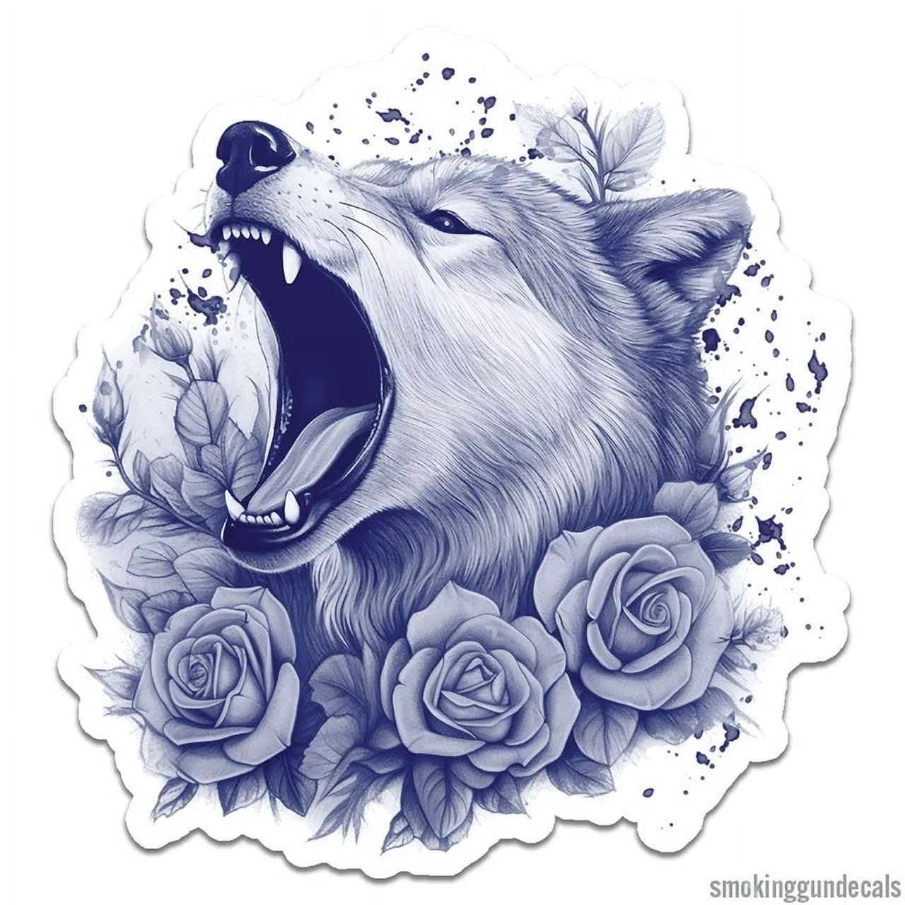 Wolf Howl Roses Sticker Indoor Outdoor Phone Decal Water Bottle ...