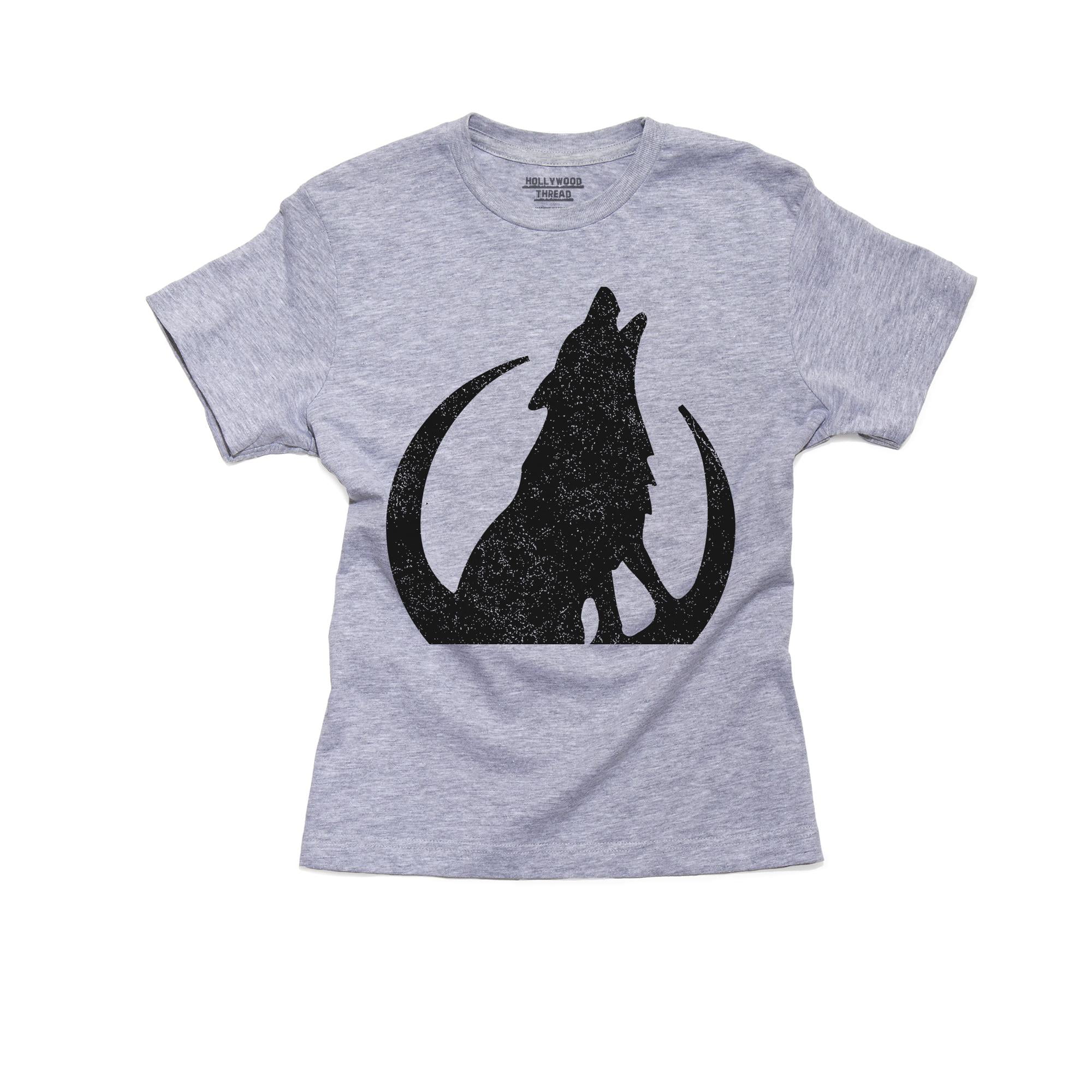 Wolf Howling At Moon Beautiful Silhouette Girl's Cotton Youth Grey T ...