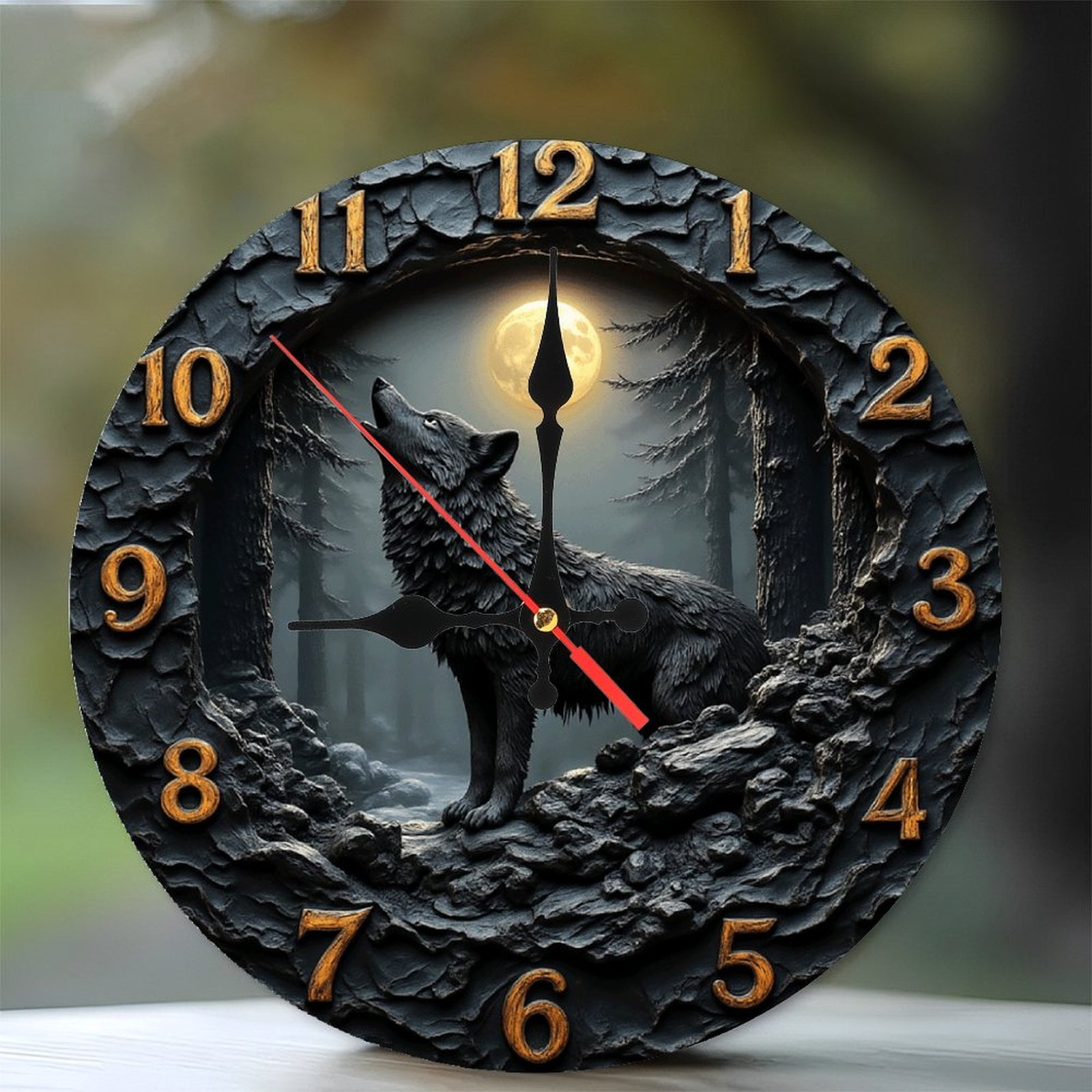 Wolf Howling At Moon Wall Clock Home Decor 10-Inch Silent Wooden Wall ...
