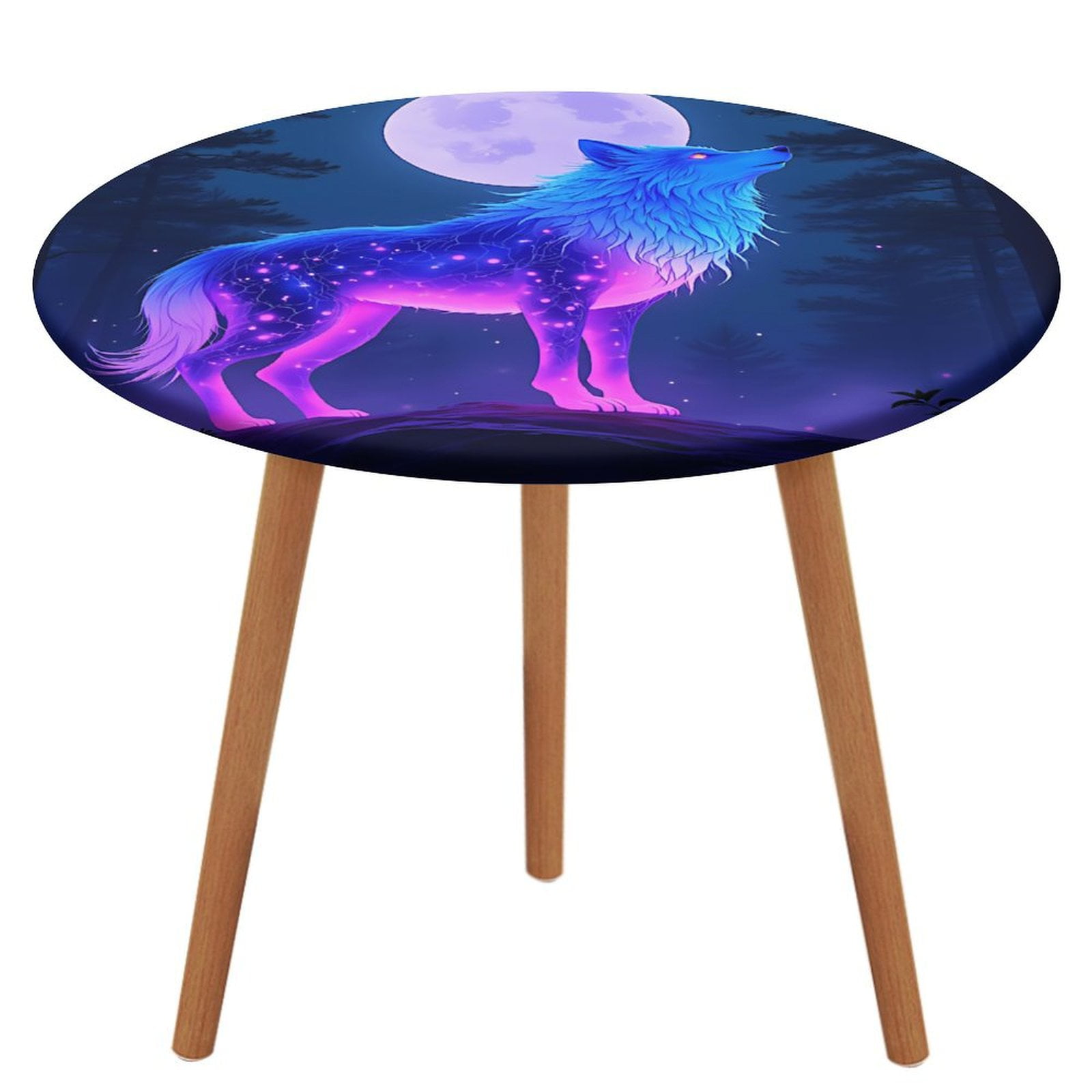 Wolf Howling at A Full Moon in A Forest Setting Pattern Round ...