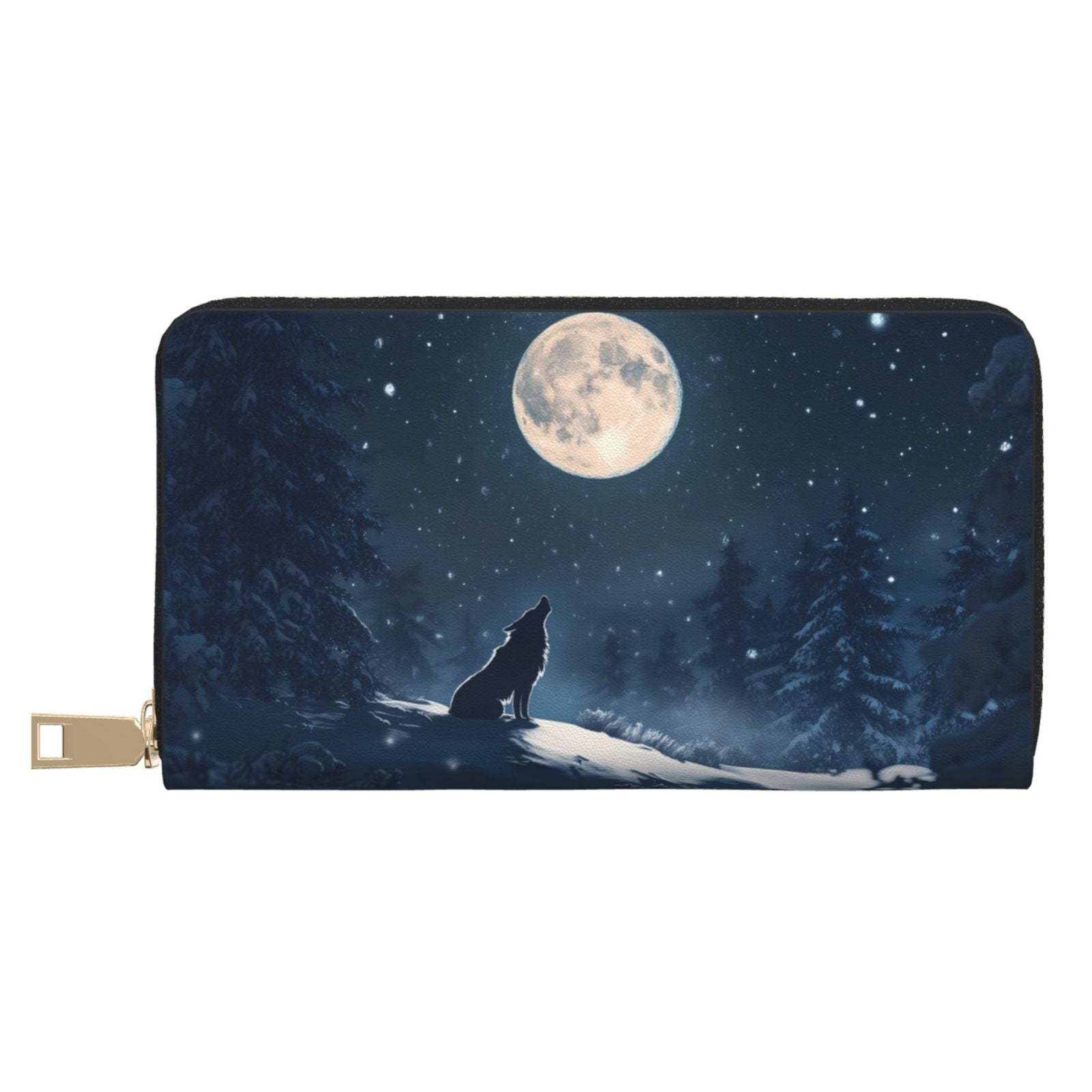 Wolf Howling Full Moon Wallet Women, Leather Bifold Multi Card Wallet ...