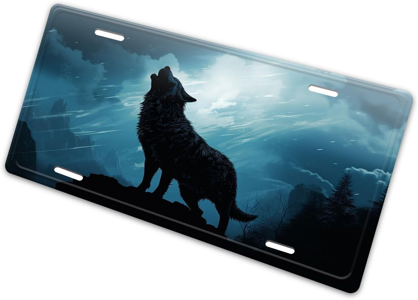 Wolf Howling Full Moon on Mountain Art License Plate Cover - Artistic ...