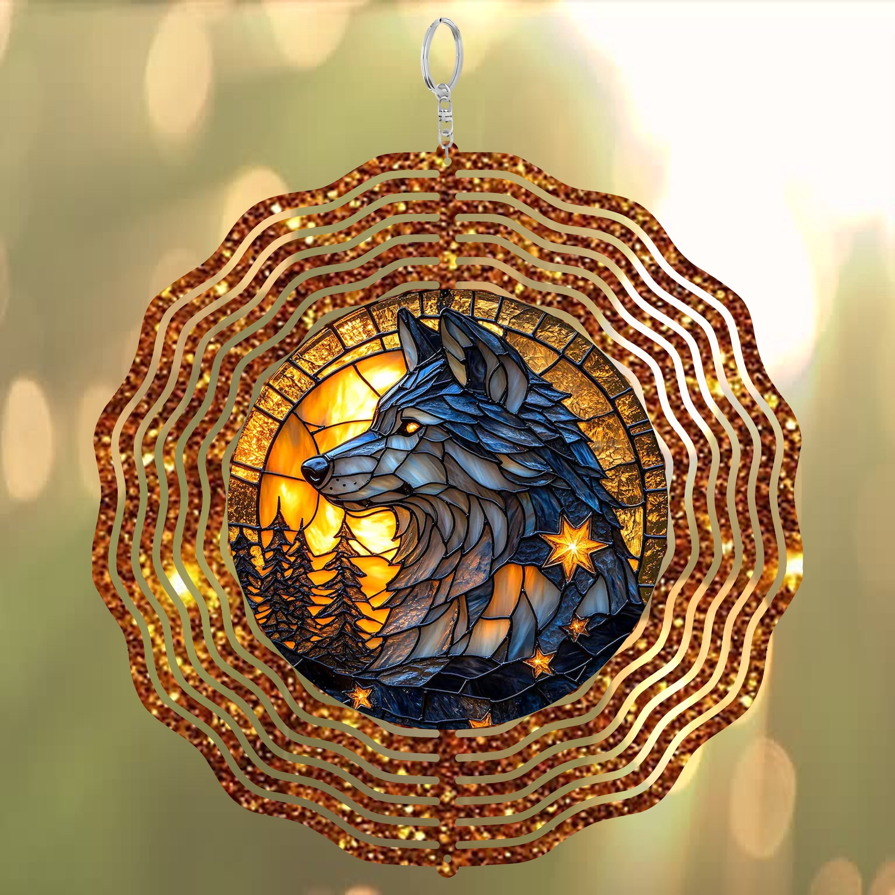 Wolf Howling Moon Night Forest Metal Wind Spinner 3D Rustic Cabin Decor ...