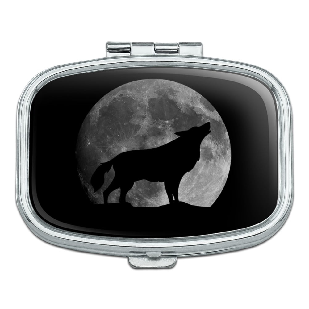 Wolf Howling Moon Silhouette Rectangle Pill Case Trinket Gift Box ...
