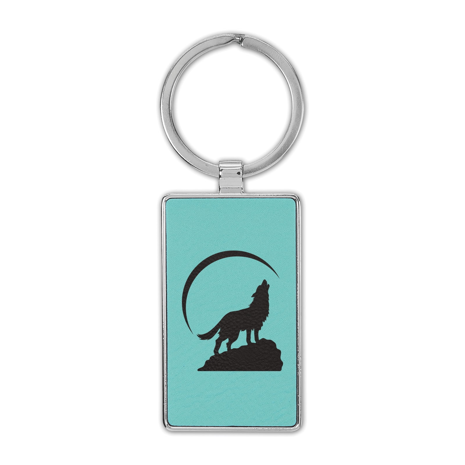 Wolf Howling On Rock With Moon Premium Leatherette Keychain outdoors ...