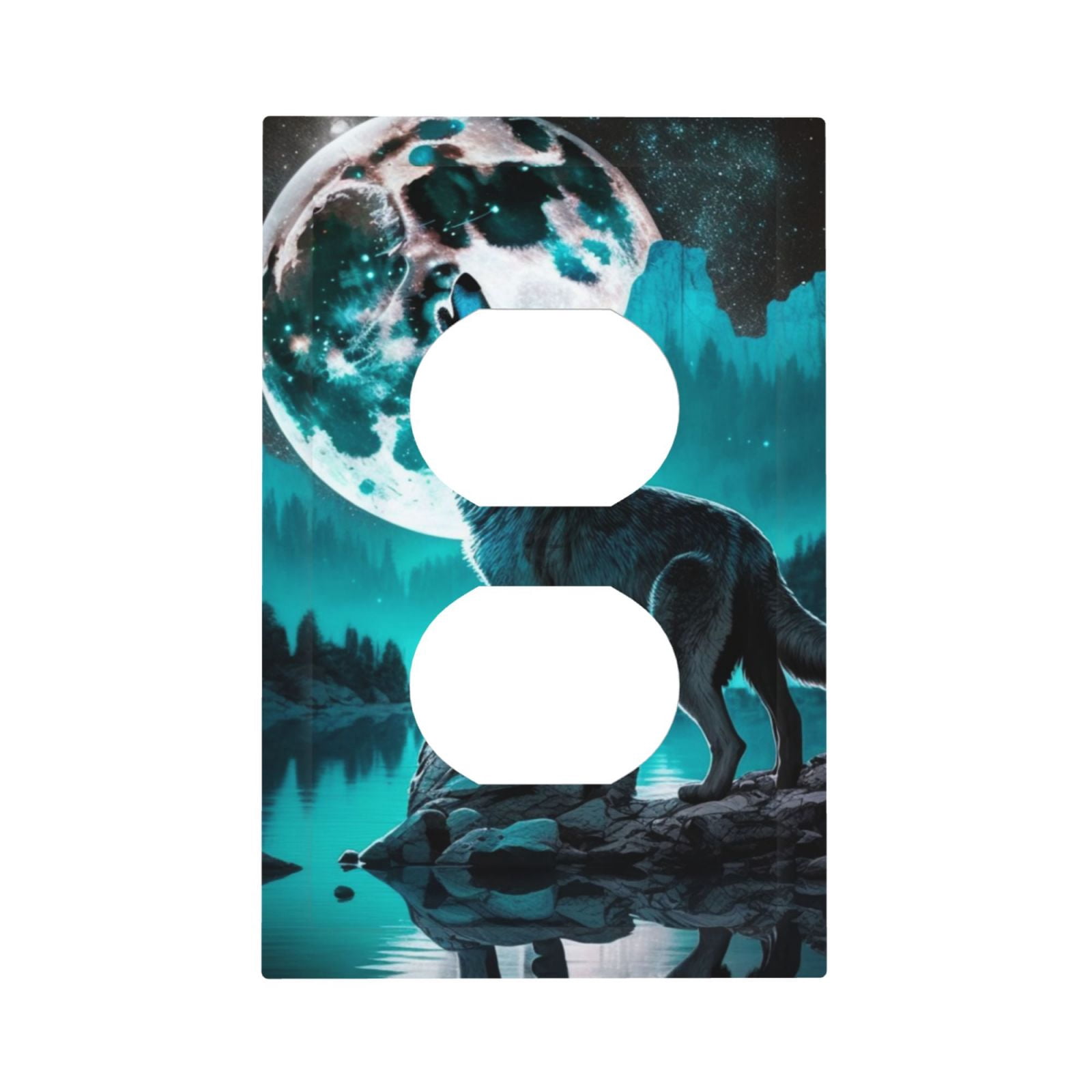 Wolf Howling River Night Moon Cool Duplex Wall Plate 1 Gang Decorative ...