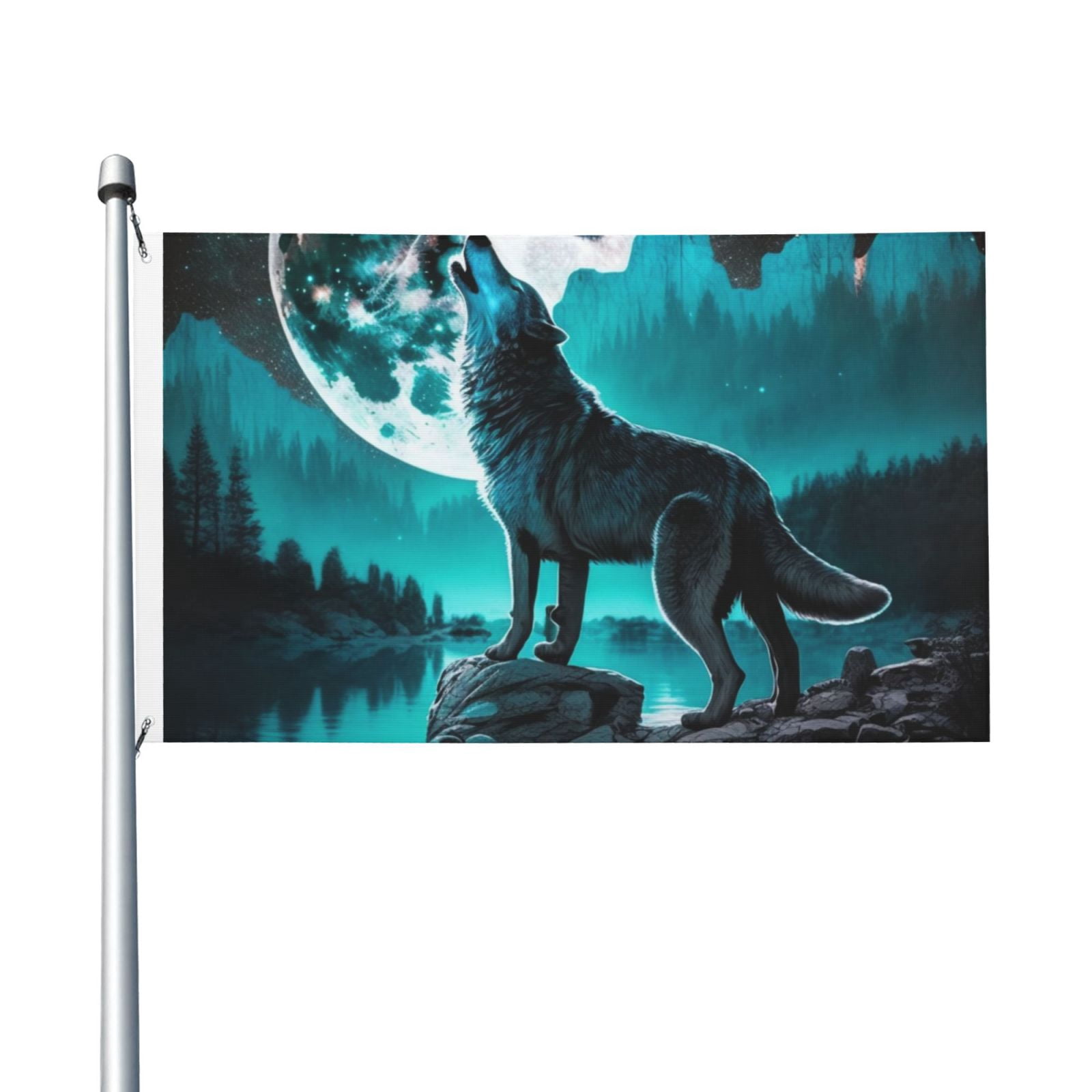 Wolf Howling River Night Moon Cool Flag 3X5 Ft Garden Yard House Flags ...