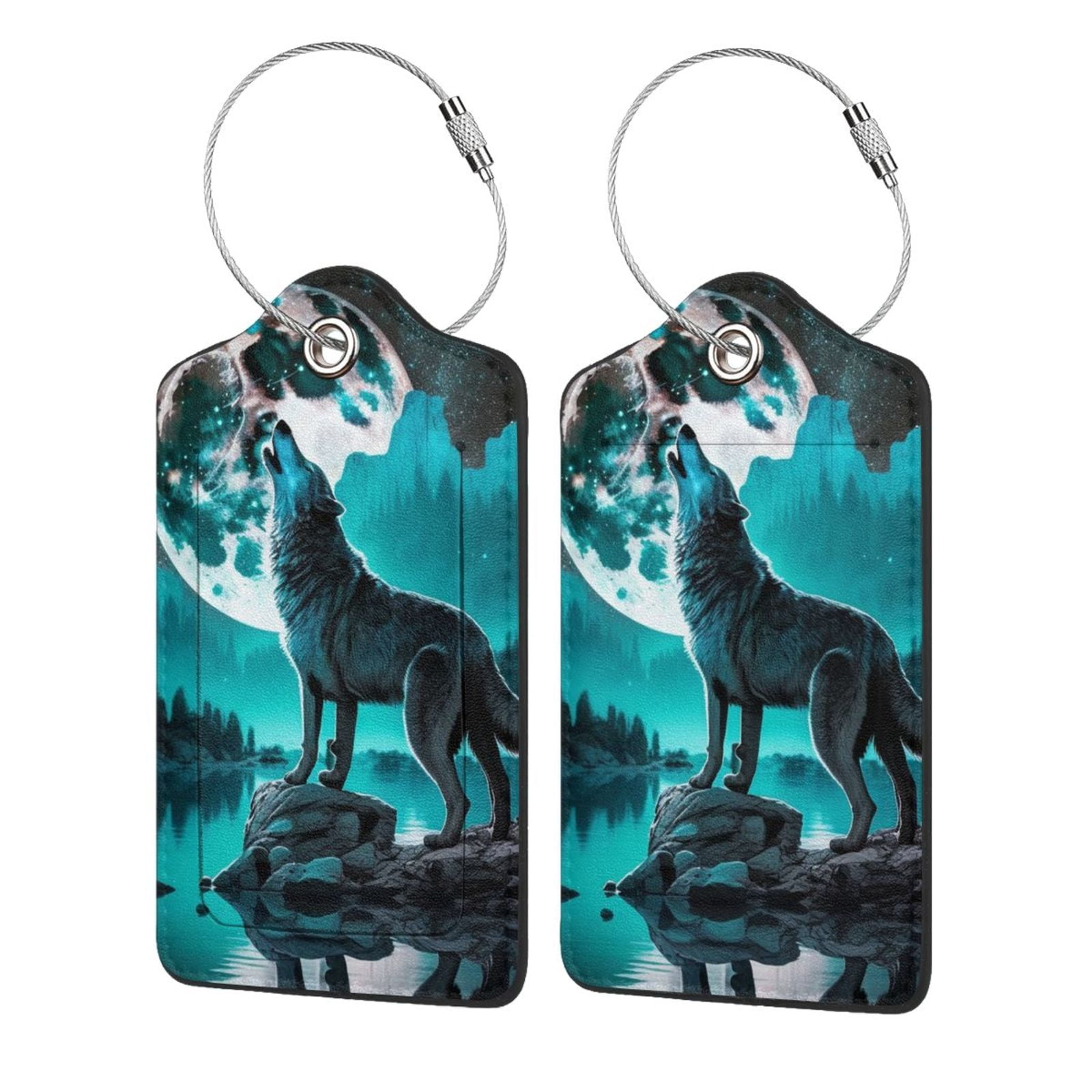 Wolf Howling River Night Moon Cool Luggage Tag for Suitcase 2 Pack ...