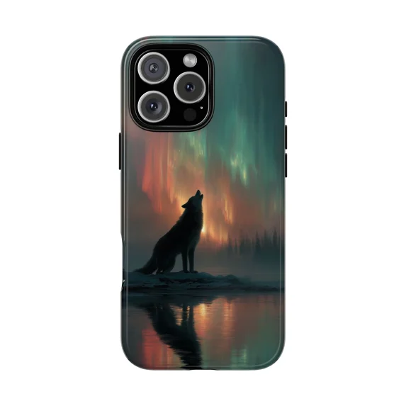 Wolf Howling Under Northern Lights Phone Case Aurora Borealis Art with ...