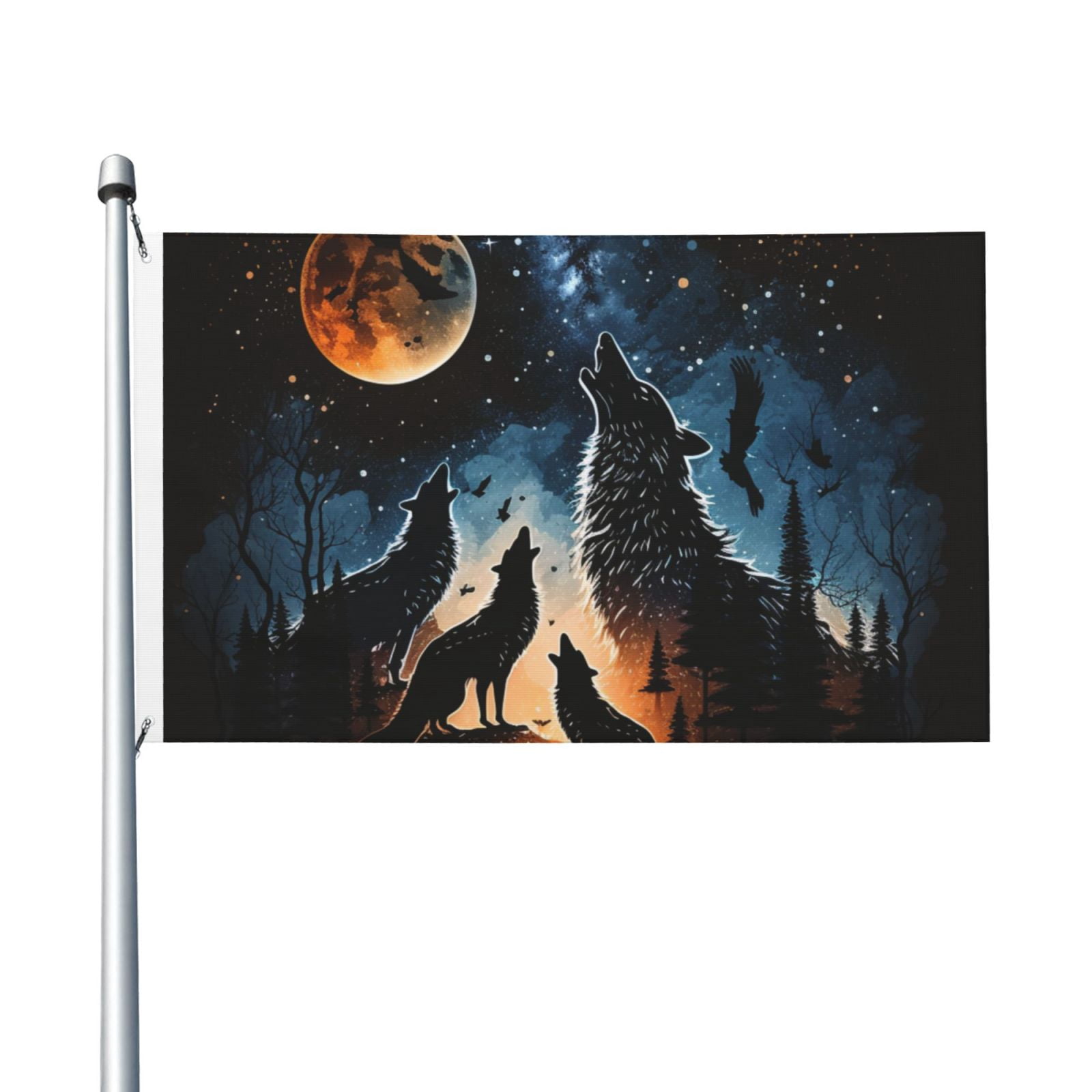 Wolf Howling Wolves Moon Night Stars Flag 3X5 Ft Garden Yard House ...