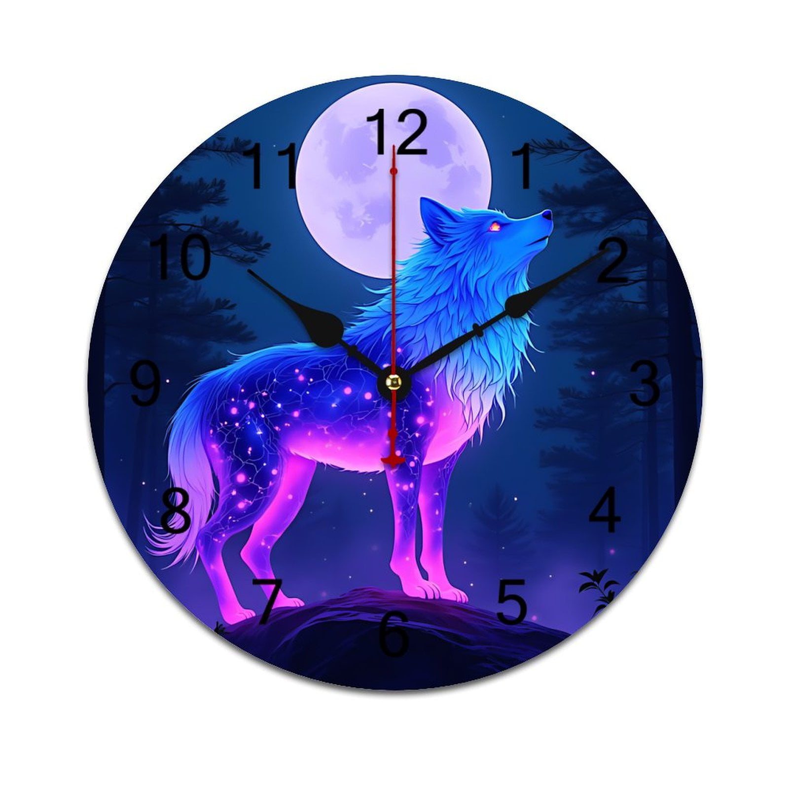 Wolf Howling at A Full Moon in A Forest Setting Bedroom Wall Clock ...