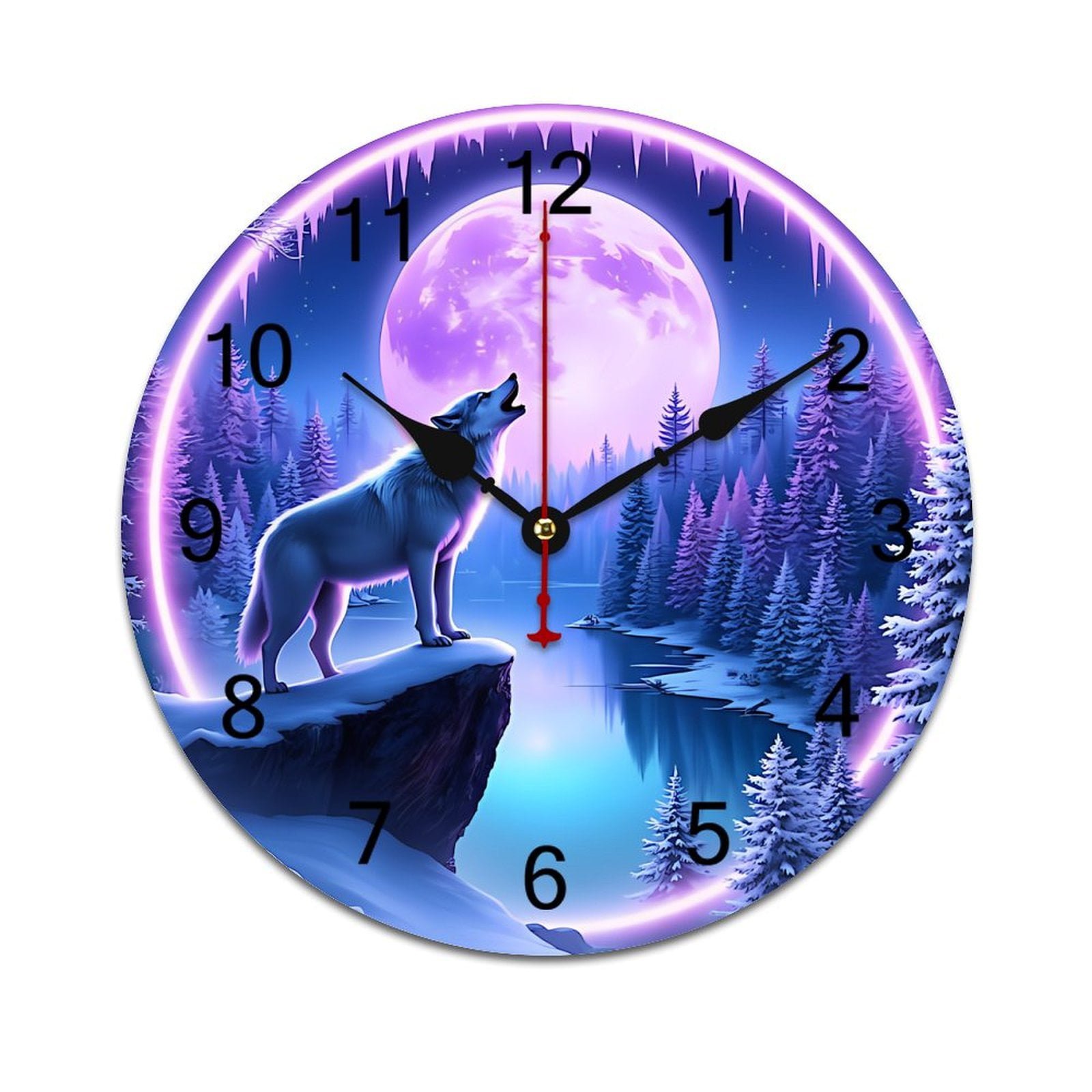 Wolf Howling at A Full Moon in A Forest Setting Printed Silent Wall ...