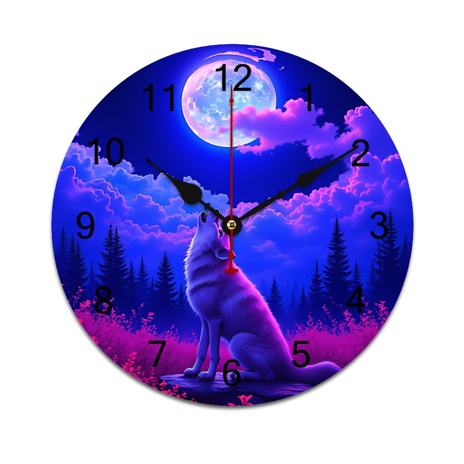 Wolf Howling at A Full Moon in A Forest Setting Time Decorative Wall ...