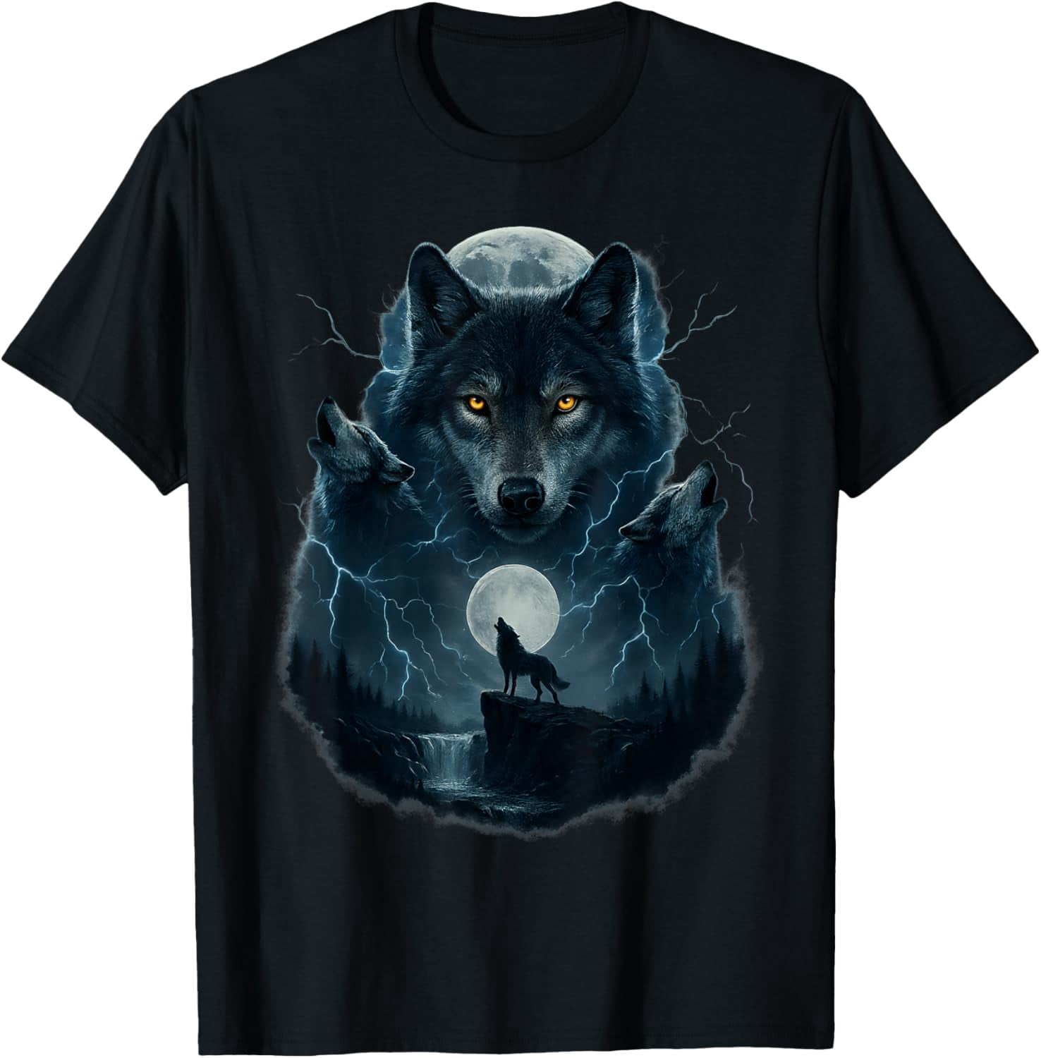 Wolf Howling at Moon Funny Graphic Tees Men Wolves T-Shirt Tee ...