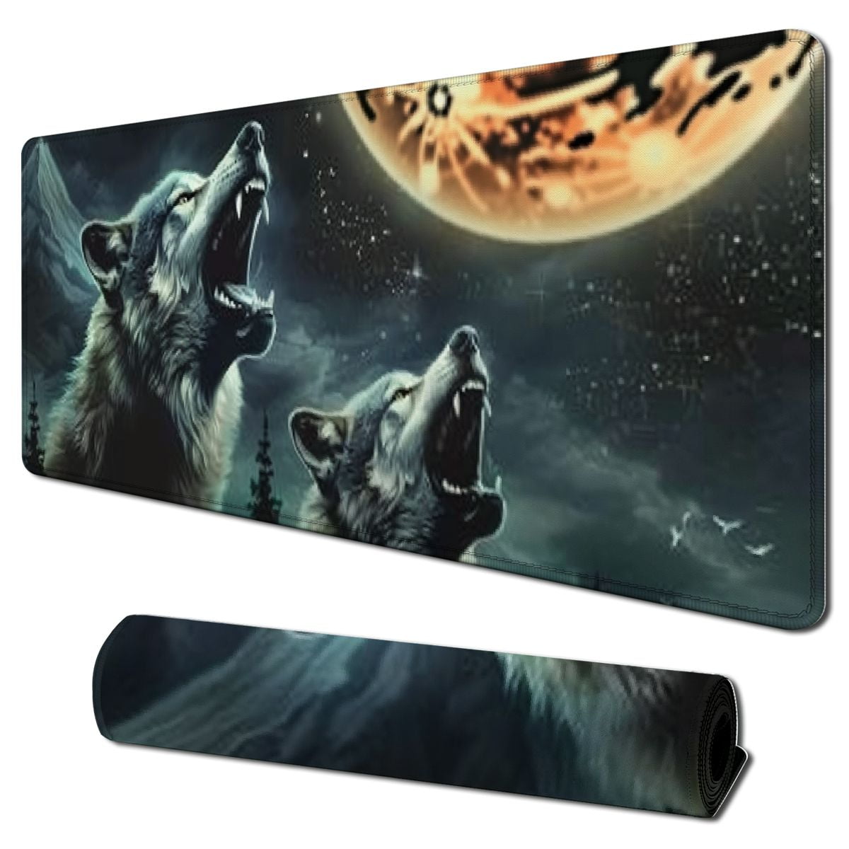 Wolf Howling at Moon Large Mouse Pad Non-Slip Desk Mat for Desktop ...