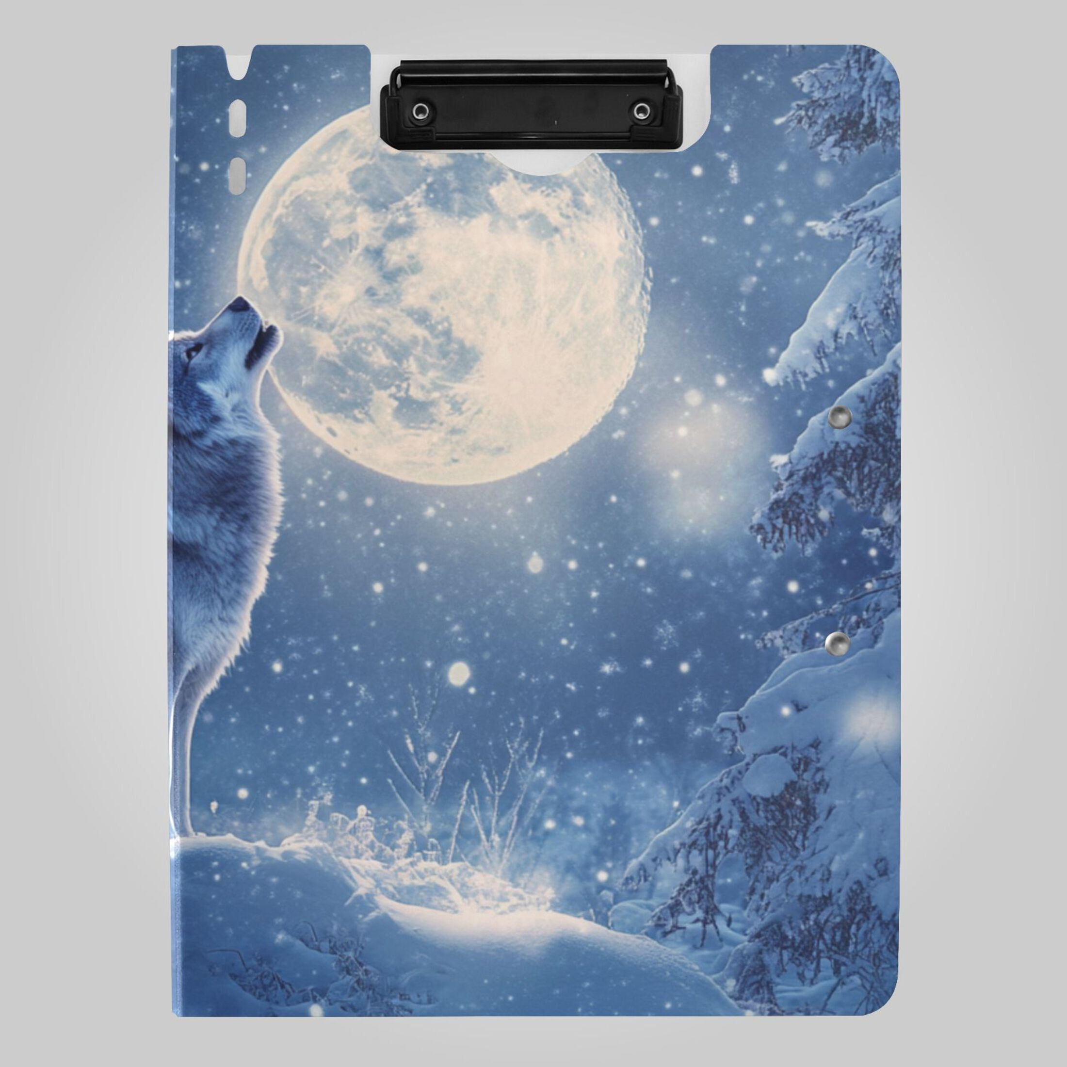 Wolf Howling at Moon Snow Night Foldable Binder Folder Clipboard with ...