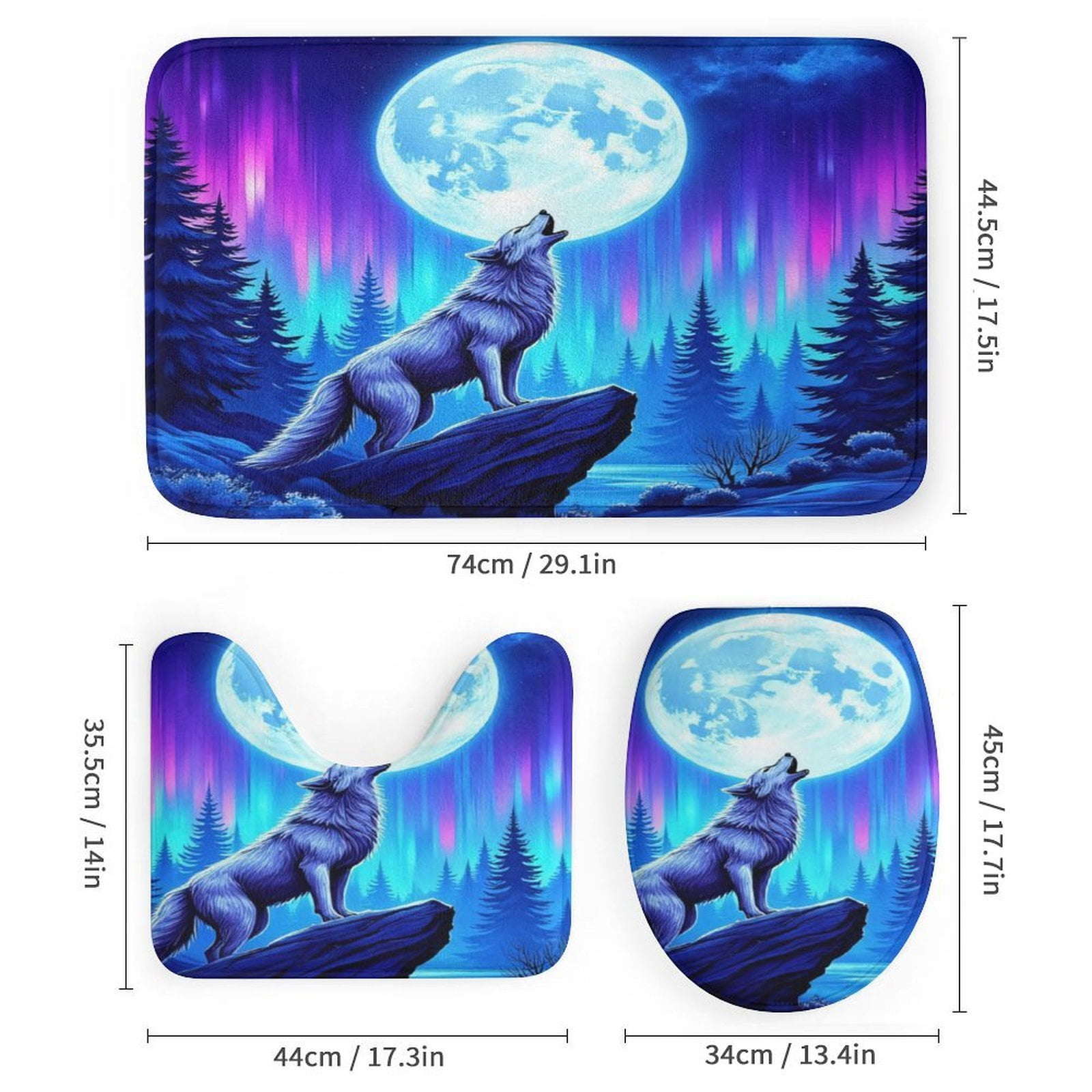 Wolf Howling at Moon in Forest Bathroom Mats Sets 3 Piece, Bath Mat ...