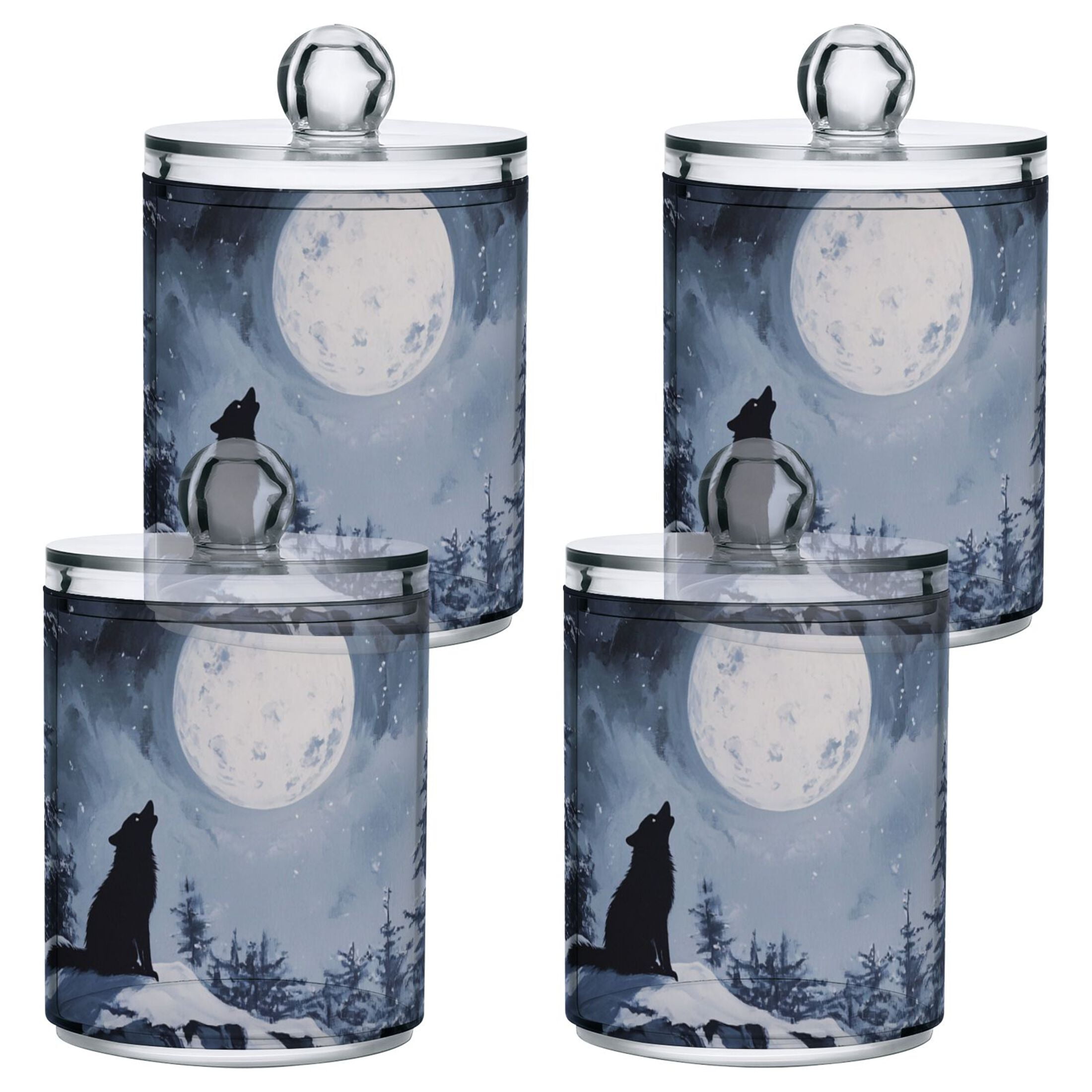 Wolf Howling at Moon in Snow Forest Translucent Plastic Cans Storage ...