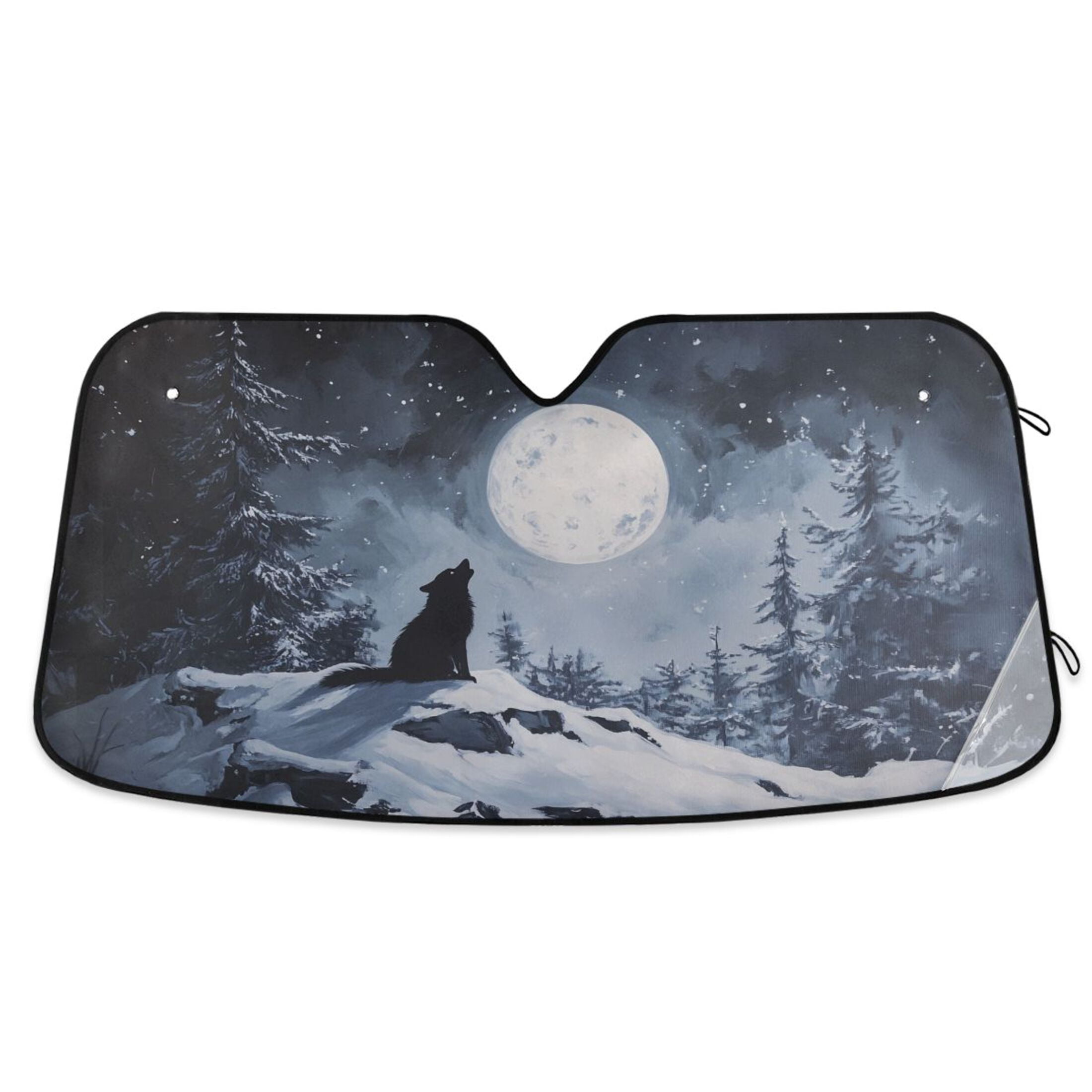 Wolf Howling at Moon in Snow Forest Windshield Sun Shade Automobile ...