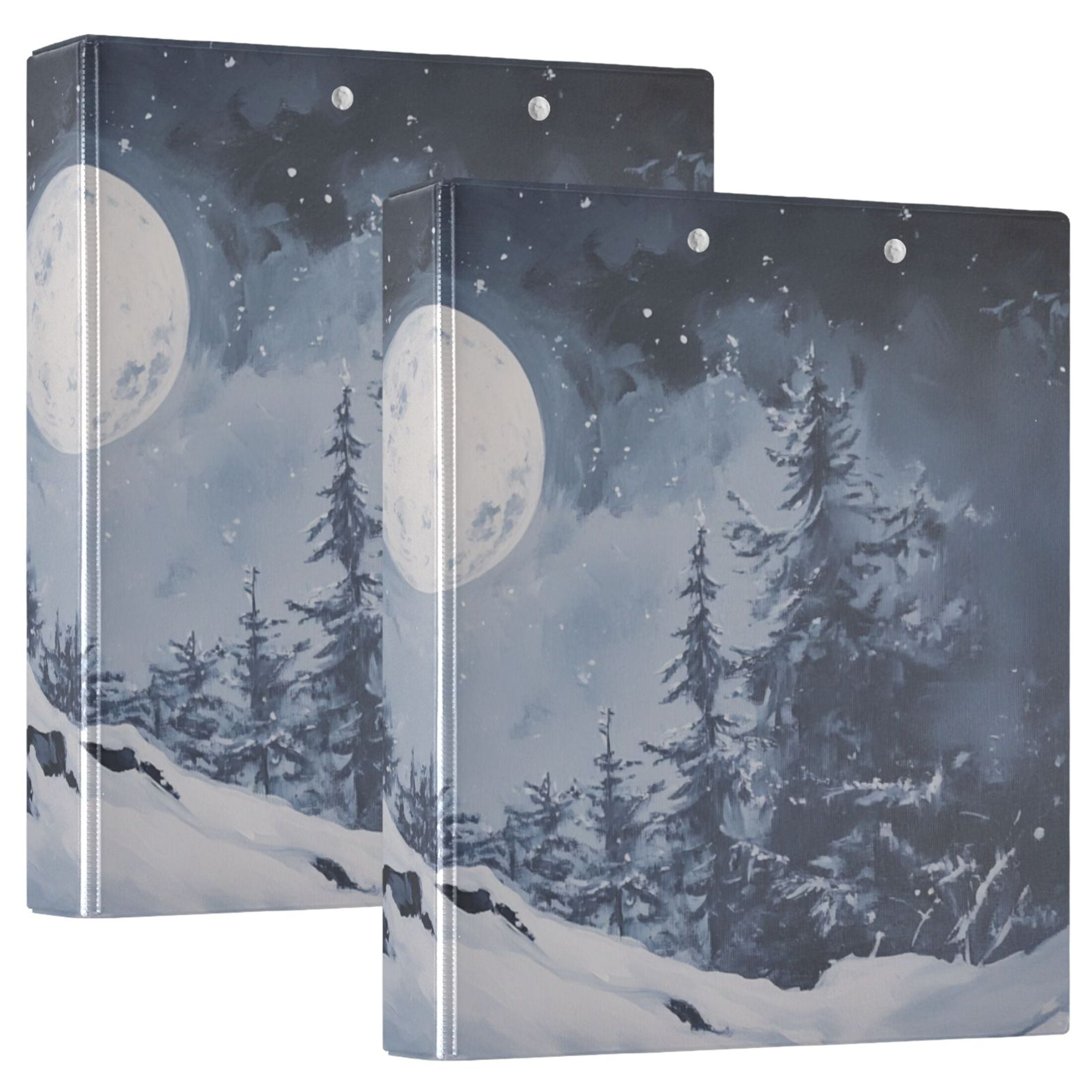 Wolf Howling at Moon in Snow Trees Round Ring Binder 3 Rings 1.5 ...