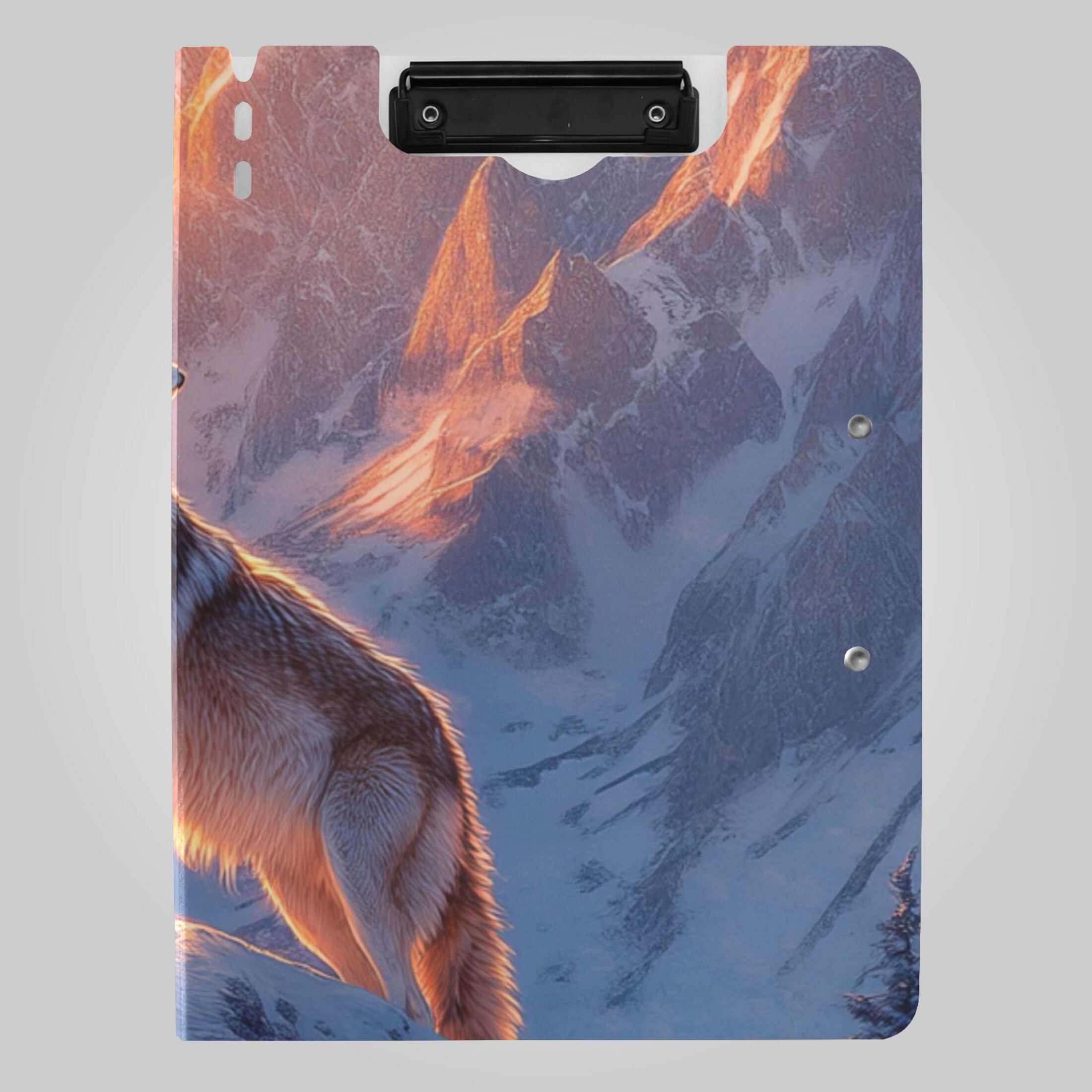 Wolf Howling at Moon on Snow Mountains Foldable Binder Folder Clipboard ...