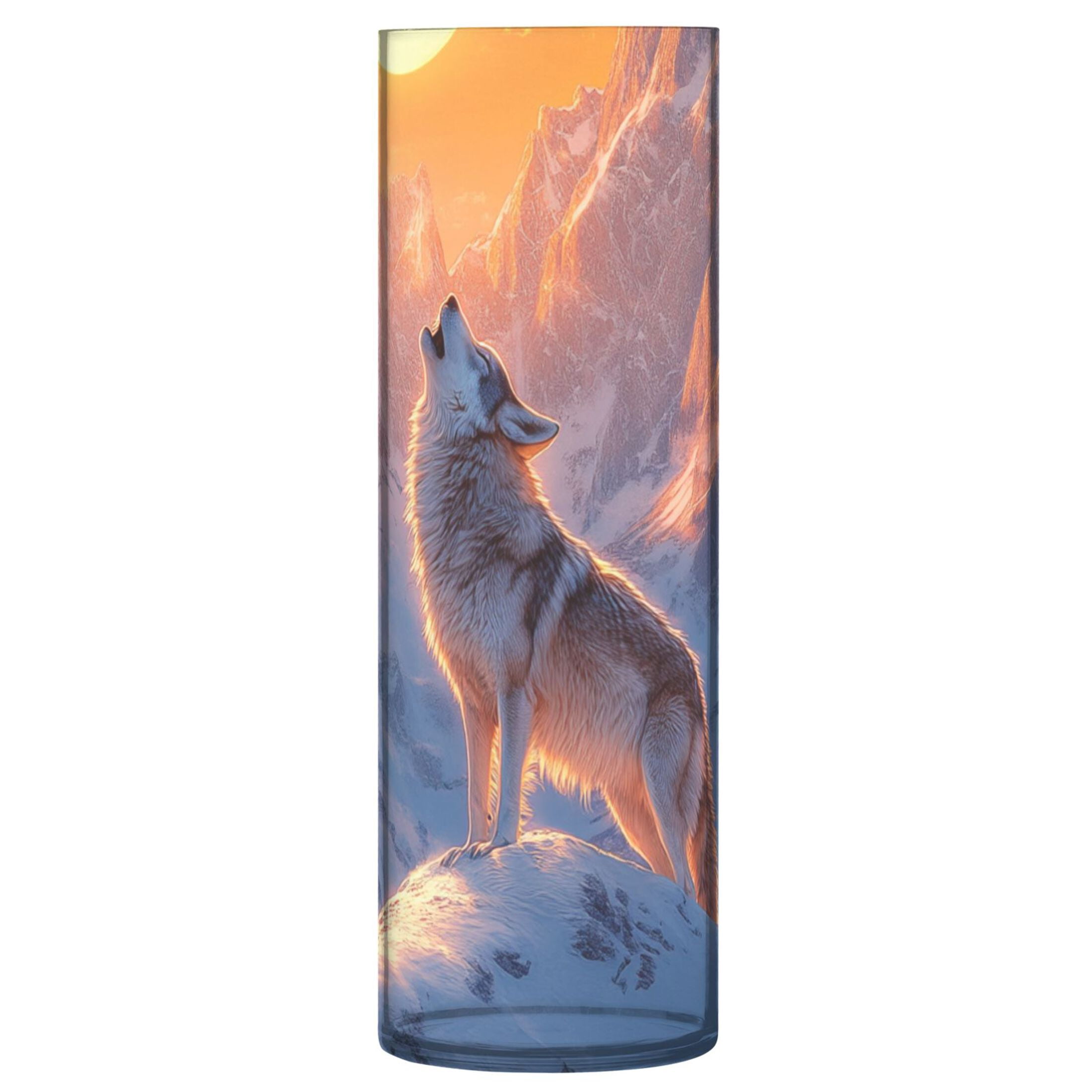 Wolf Howling at Moon on Snow Mountains Plastic Cylinder Vase ...