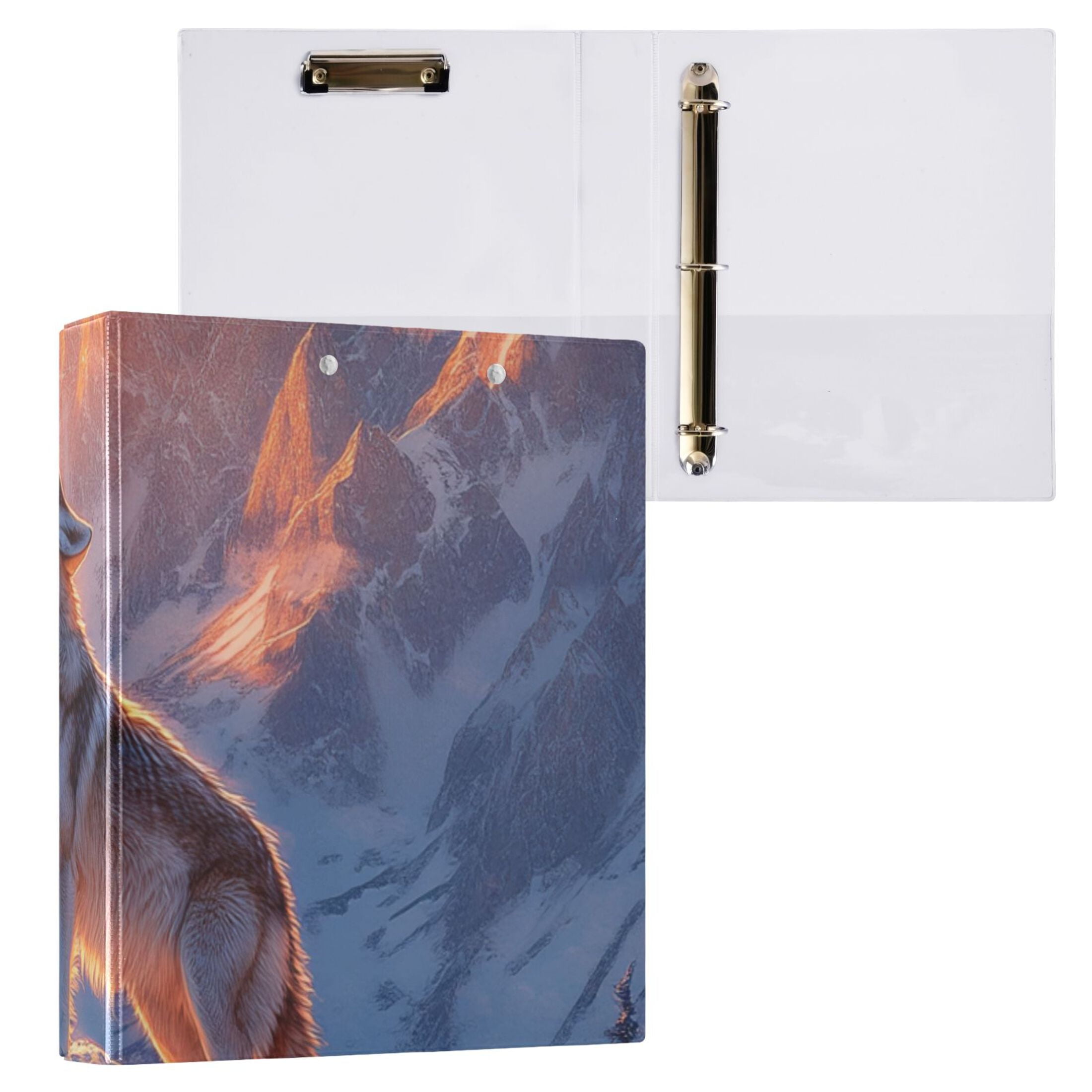 Wolf Howling at Moon on Snow Mountains Round Ring Binder 3 Rings 1.5 ...