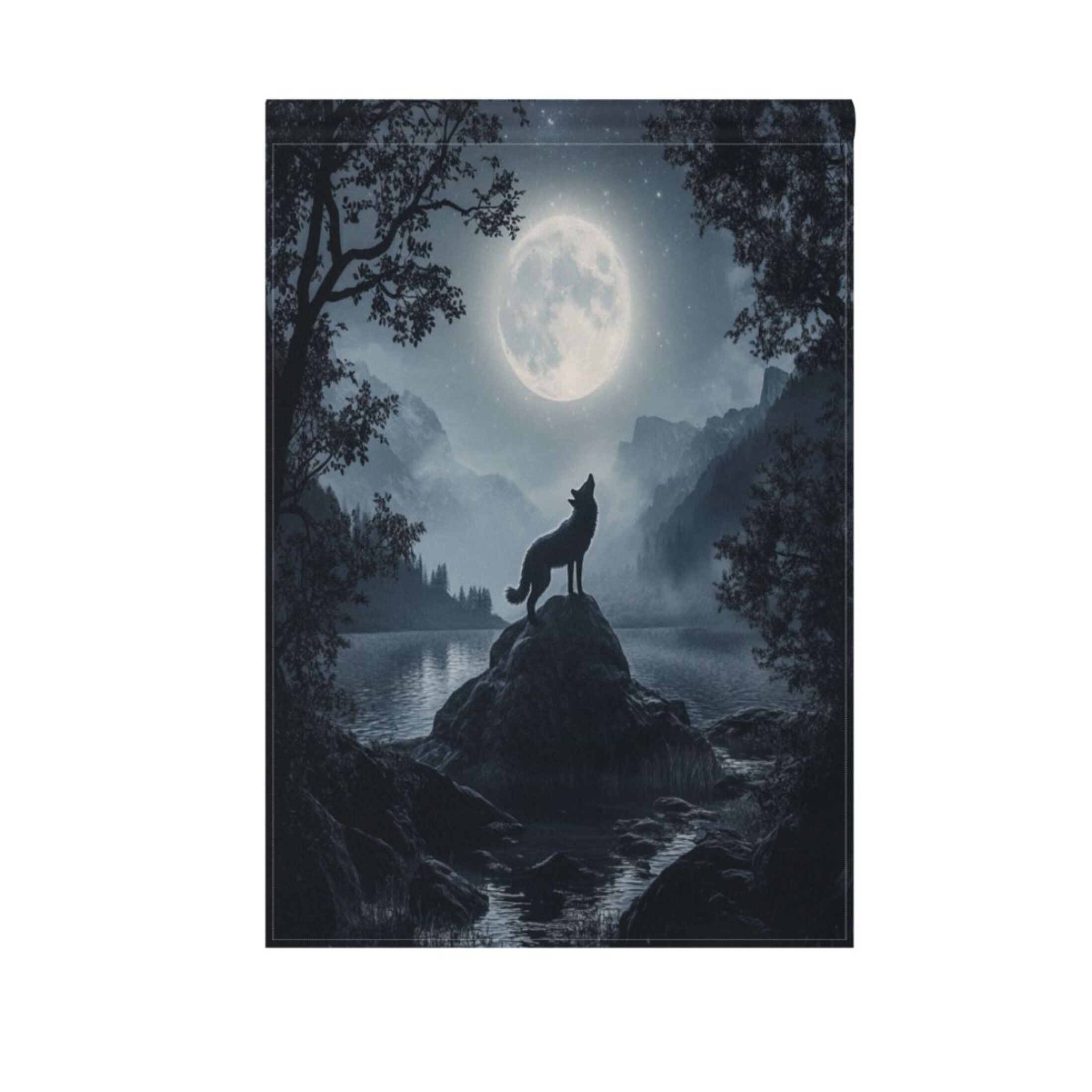Wolf Howling at The Moon Garden Flag Double Sided Outdoor Banners Yard ...