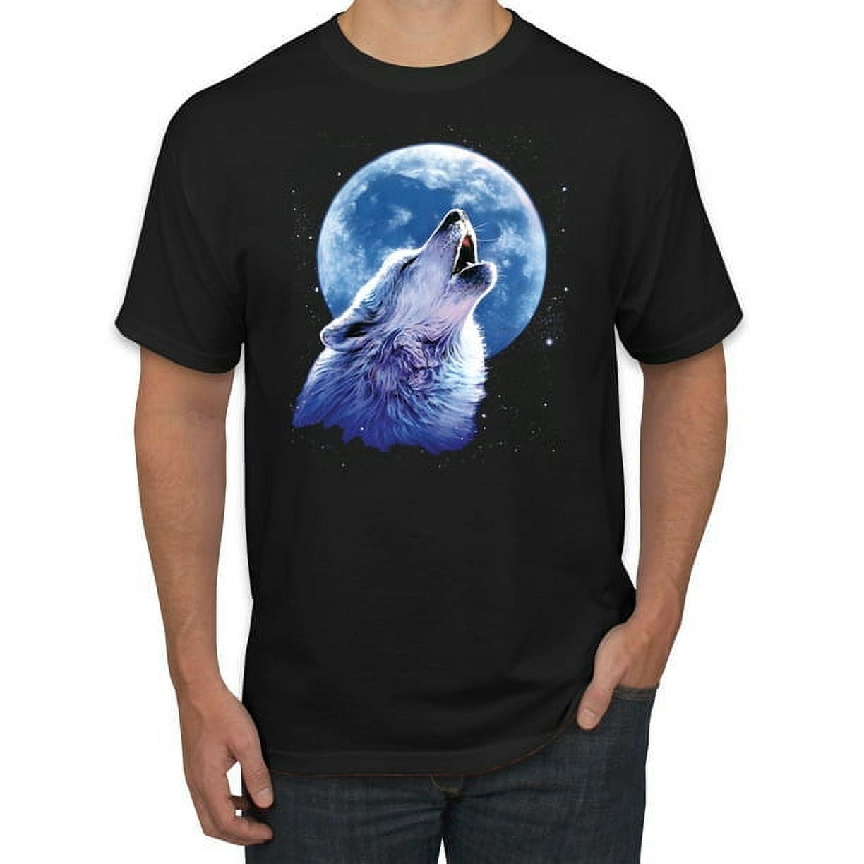 Wolf Howling at the Moon Mens Animal Lover Graphic T-Shirt, Black ...