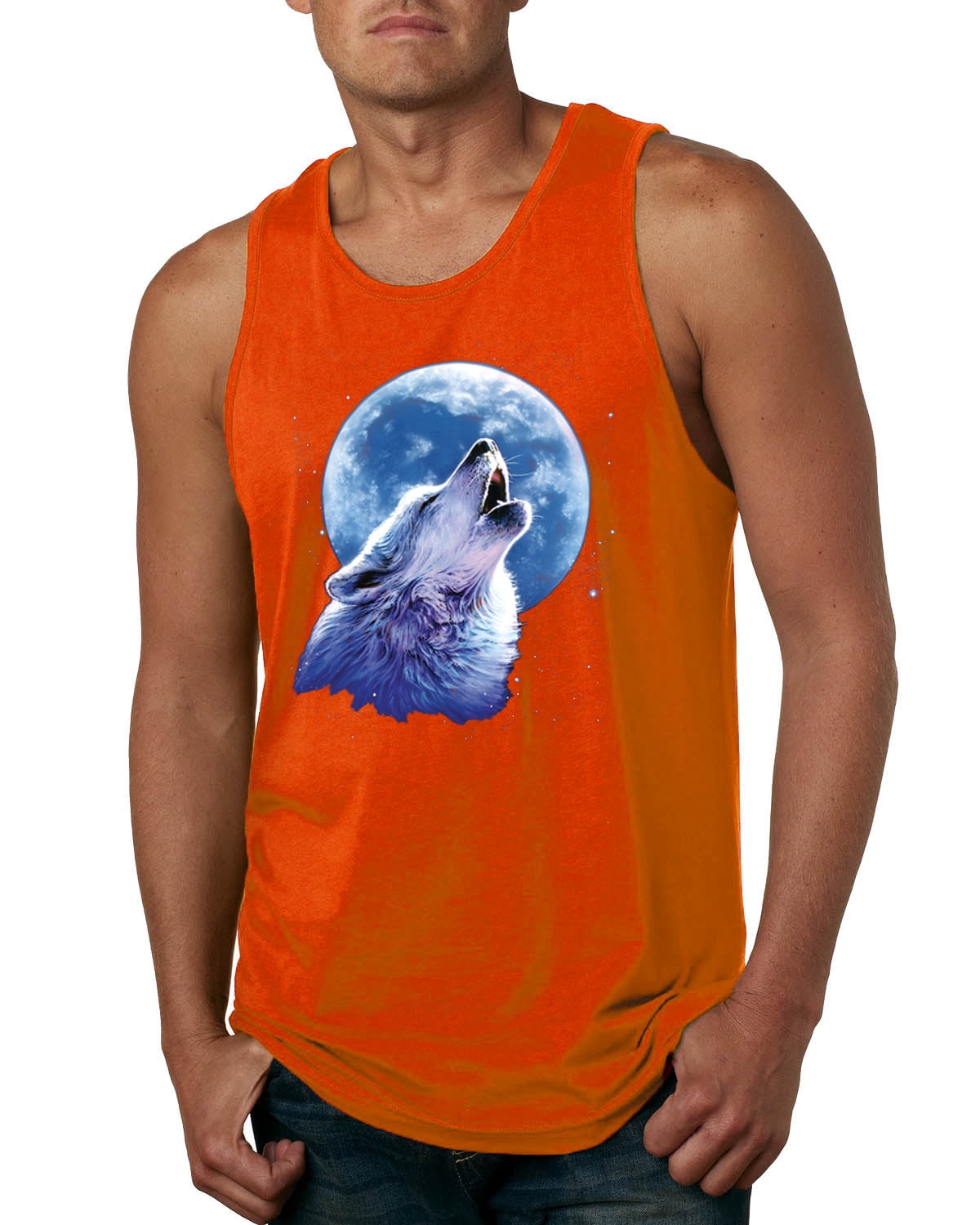 Wolf Howling at the Moon | Mens Animal Lover Graphic Tank Top, Orange ...